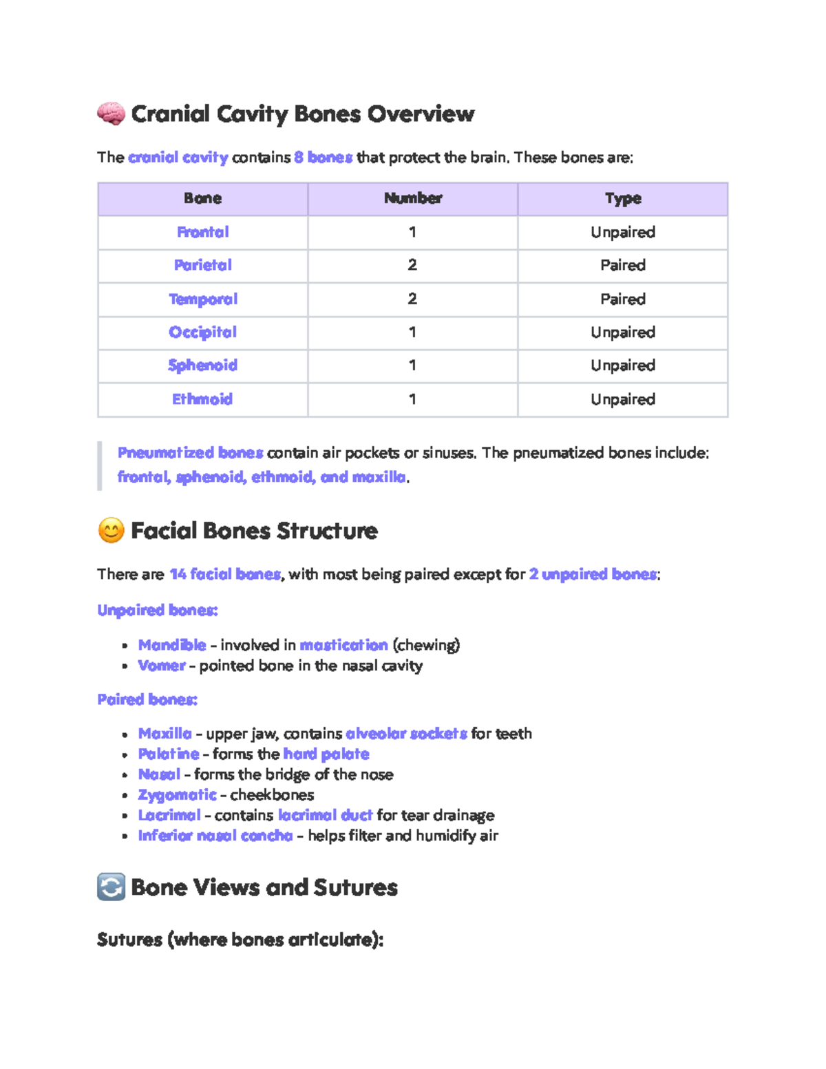 Skull Anatomy Study Guide: Key Bones, Foramina & Sutures Overview - Studocu
