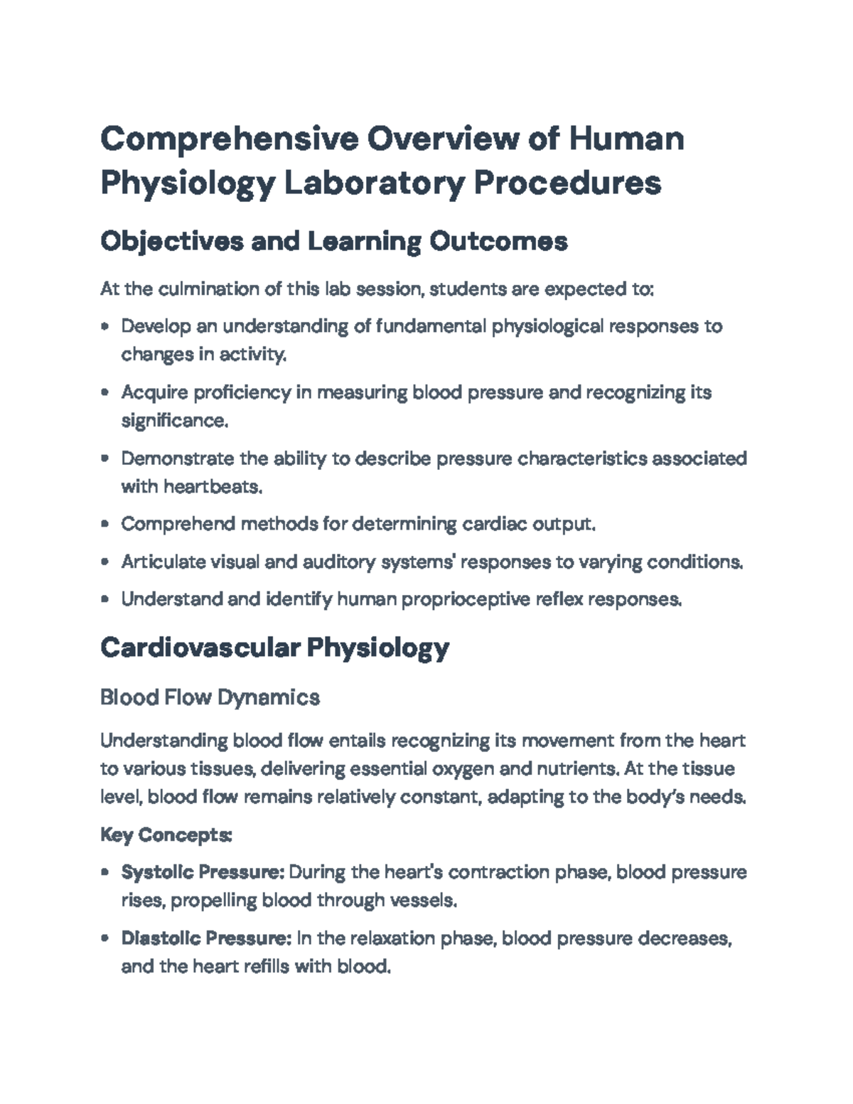 Human Physiology Lab Procedures (BIO 101): Cardiovascular & Reflex ...