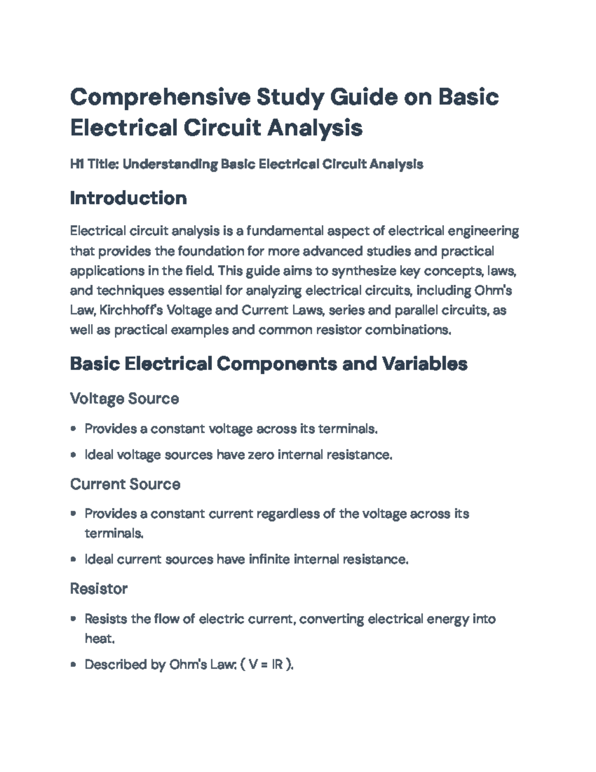 Understanding Basic Electrical Circuit Analysis: A Study Guide - Comprehensive Study Guide on ...