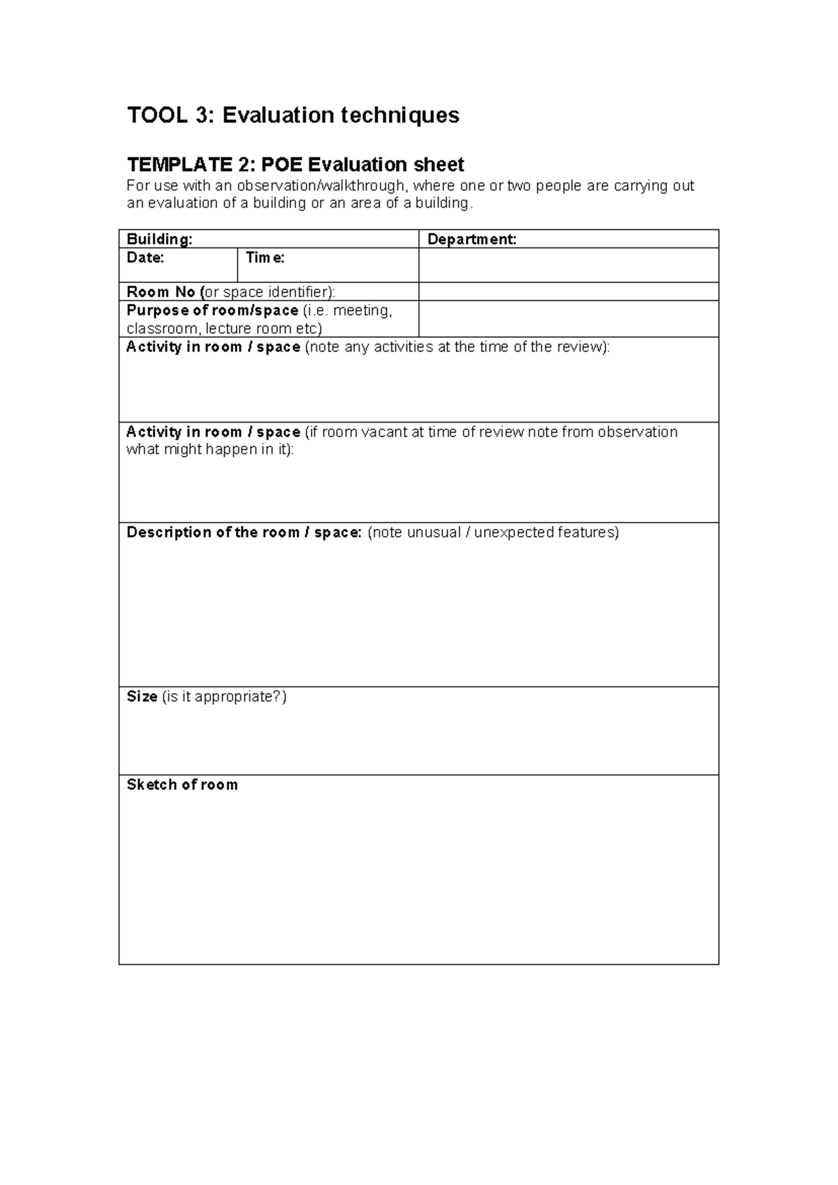 Tool3 Template 2 POEEvaluation Sheet - TOOL 3: Evaluation techniques ...