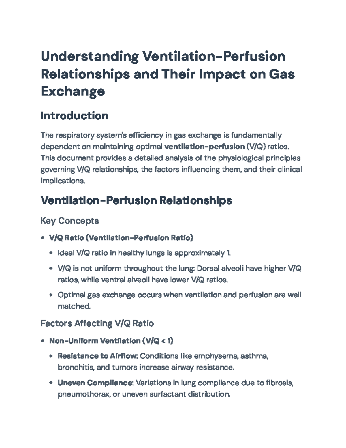 Understanding Ventilation-Perfusion (V/Q) Relationships in Gas Exchange ...