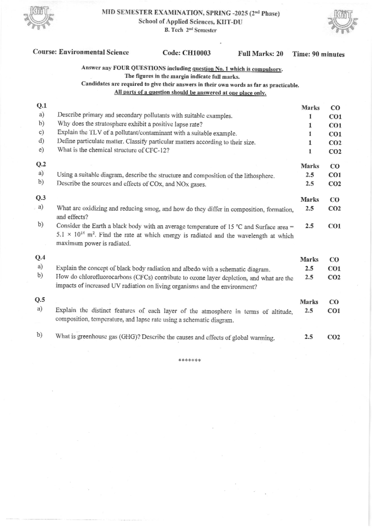 CH10003 Environmental Science Midterm Exam Notes 2025 - Studocu