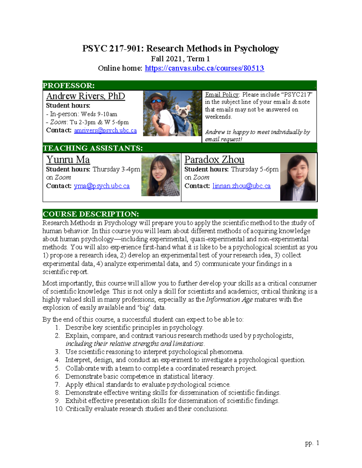 PSYC 217 Syllabus 2021 Dr.Andrew Rivers - PSYC 217 - UBC - Studocu