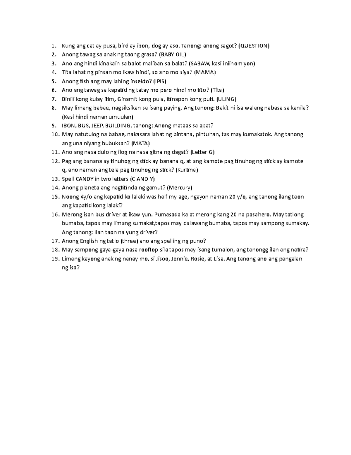 Logic Q - Hello po - Kung ang cat ay pusa, bird ay ibon, dog ay aso ...