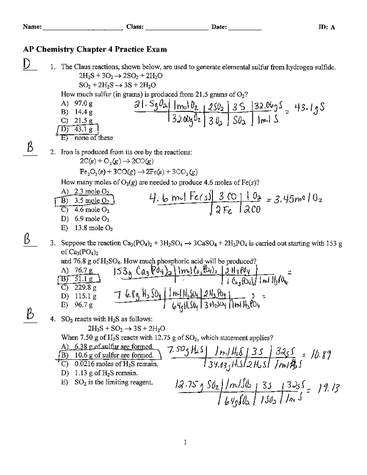 AP Chemistry Chapter 4 Practice Test Answer Key and Solutions - Studocu