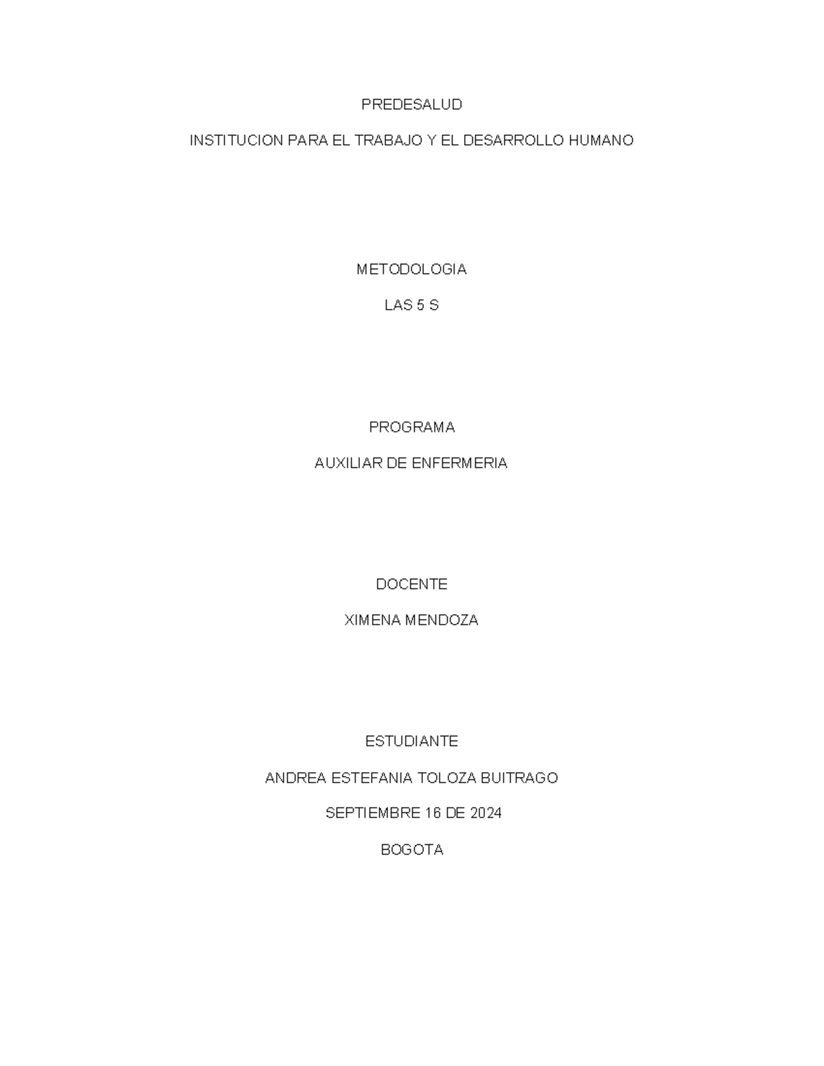 Trabajo Escrito sobre la Metodología 5S - GUHUD HGDU PDWPD - Studocu