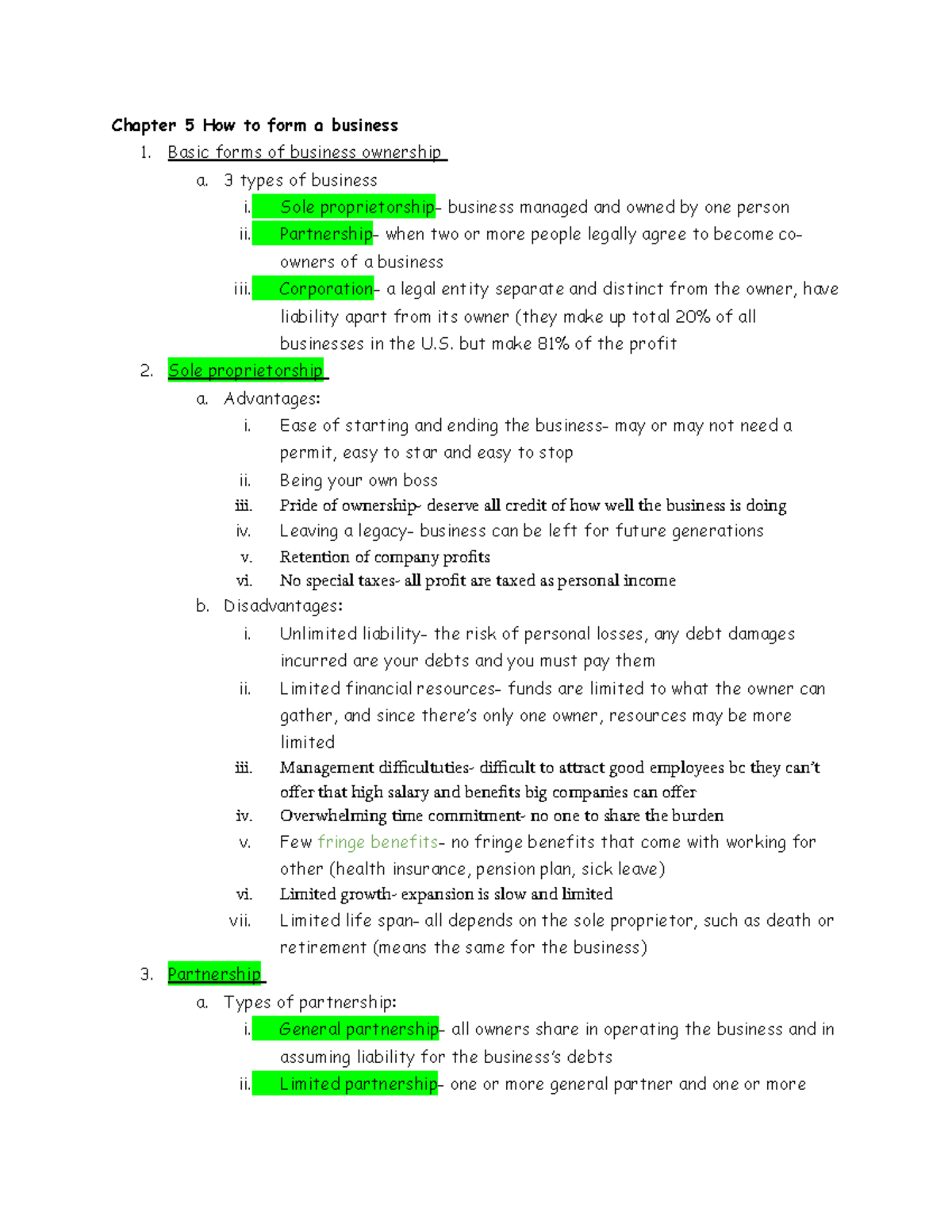 Chapter 5: Types of Business Ownership and Formation Strategies - Studocu