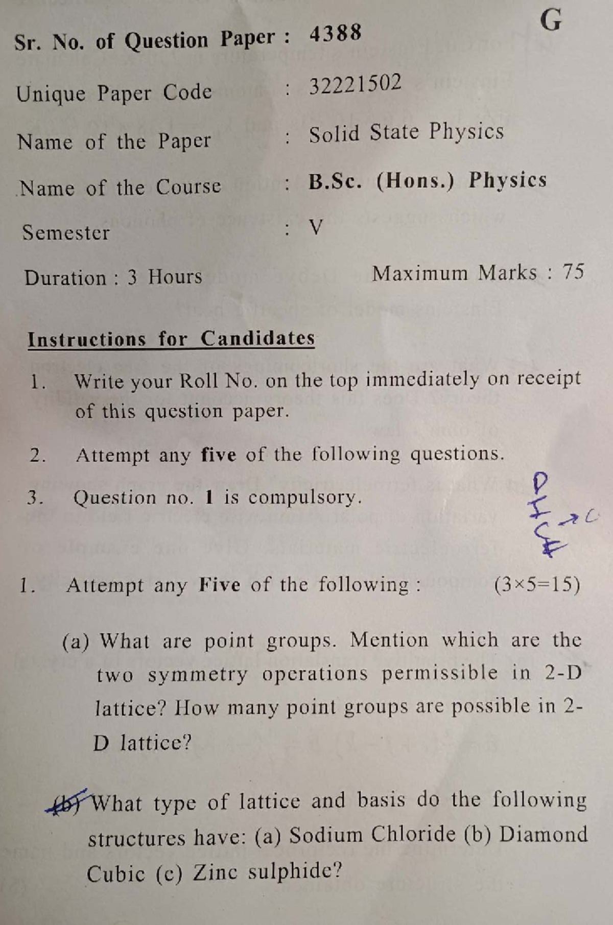 Solid State Physics QP 2024 B.Sc. (Hons.) Physics Sem V - Studocu