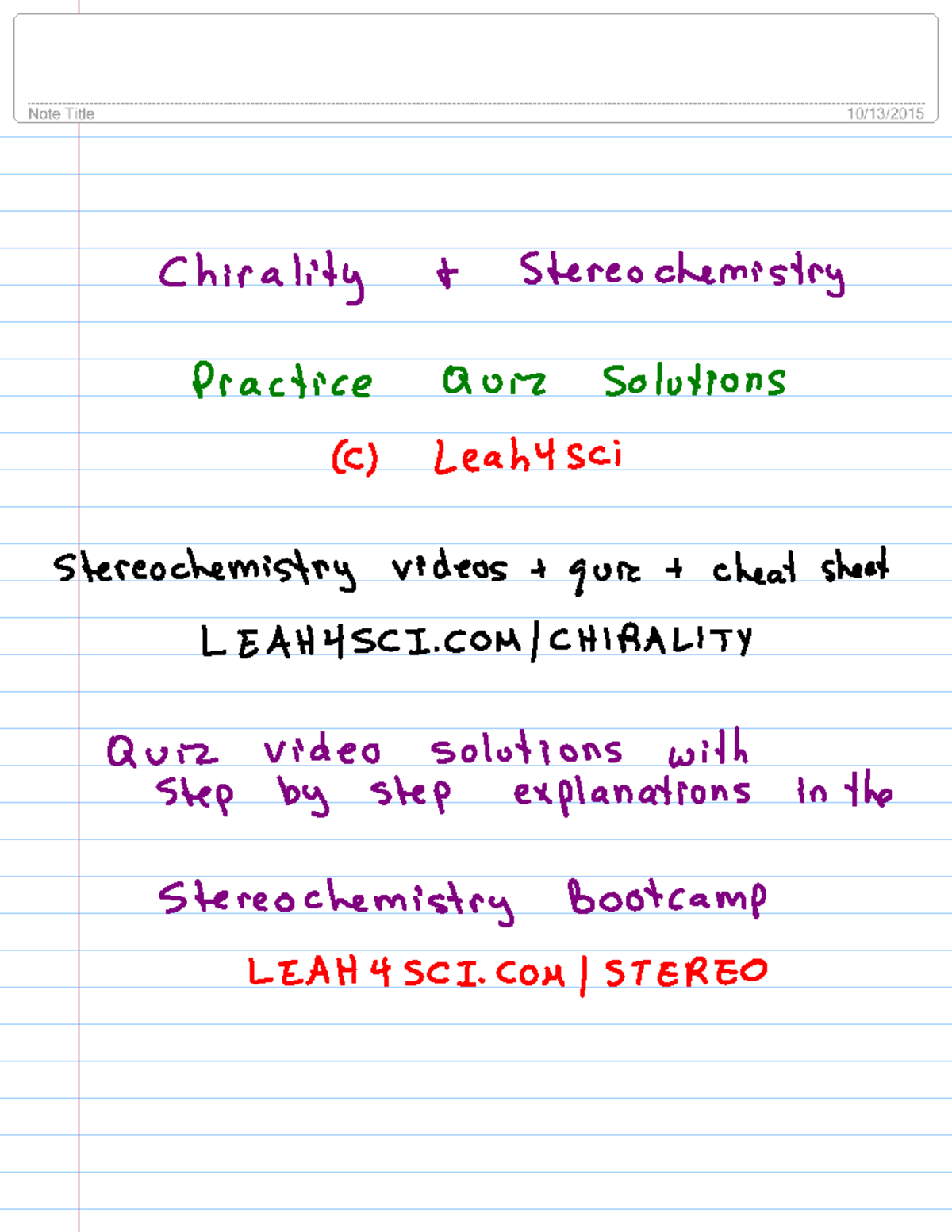 Stereochemistry Practice Quiz Solutions (LEAH4SCI) - Studocu
