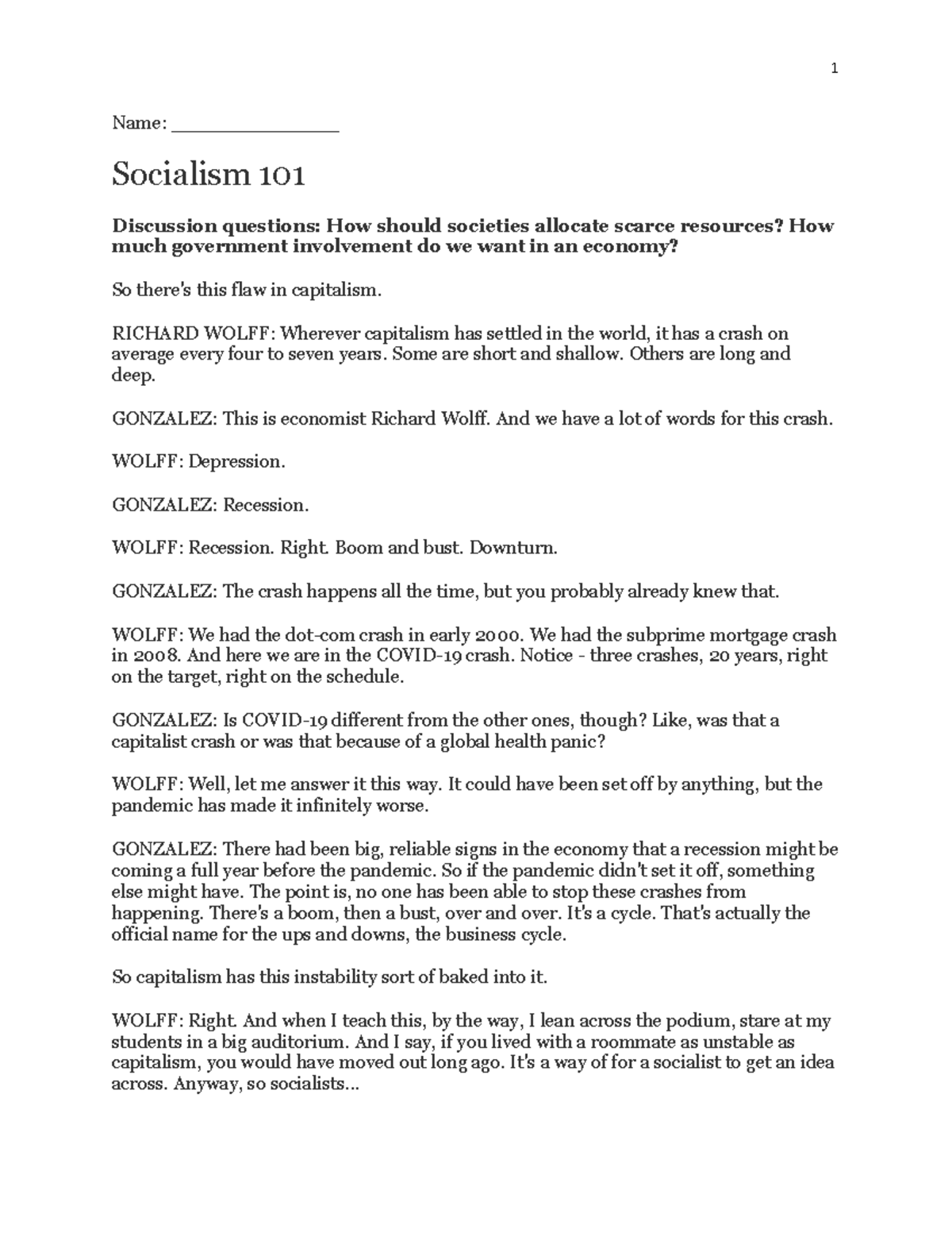 Socialism 101: An Overview of Ideas and Critiques of Capitalism - Name ...
