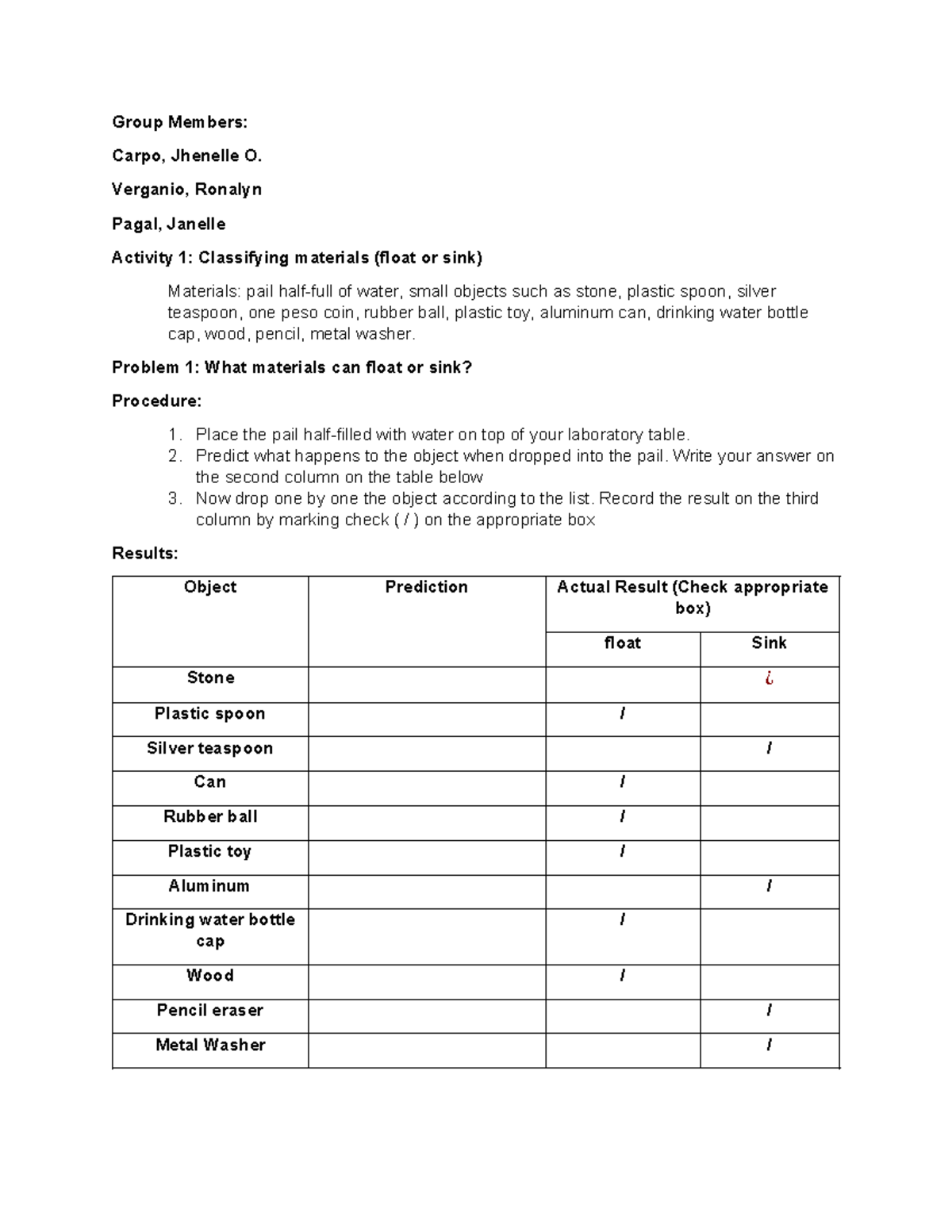 Activity #1 & 2: Classifying Materials - SCIENCE 1ST SEM - Studocu