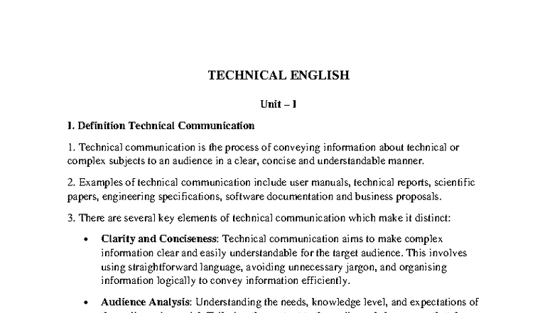 TECHNICAL ENGLISH Unit I - Overview of Technical Communication Concepts ...