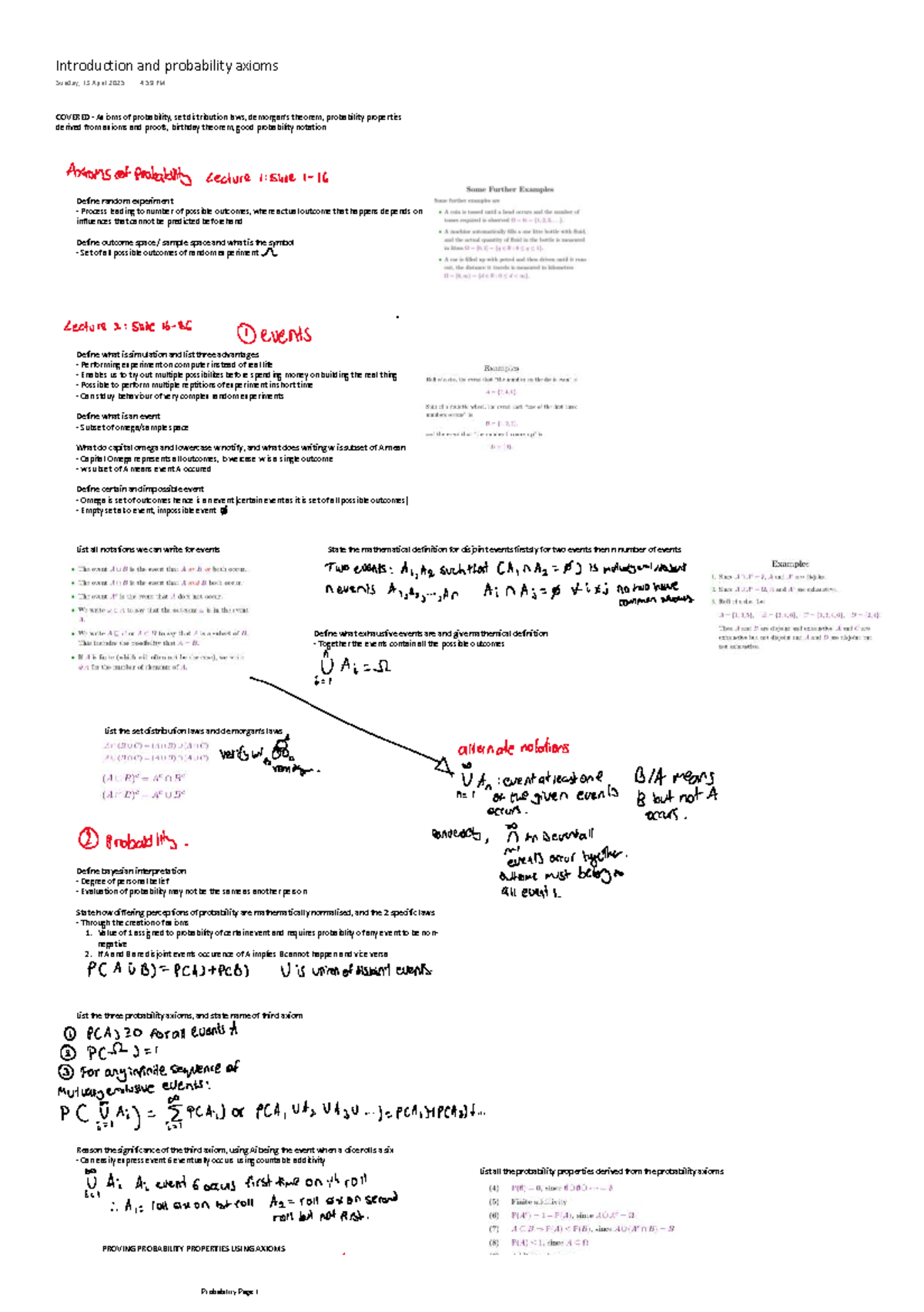 Mast20004 Quicksheet 1: Introduction to Probability Axioms and Concepts ...