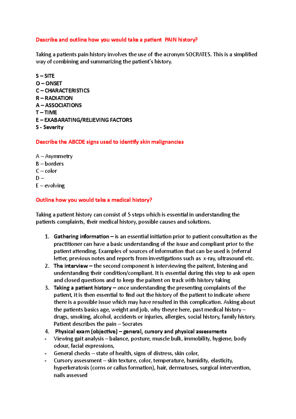 PAIN History Taking in Patients: A Comprehensive Outline and Guide ...