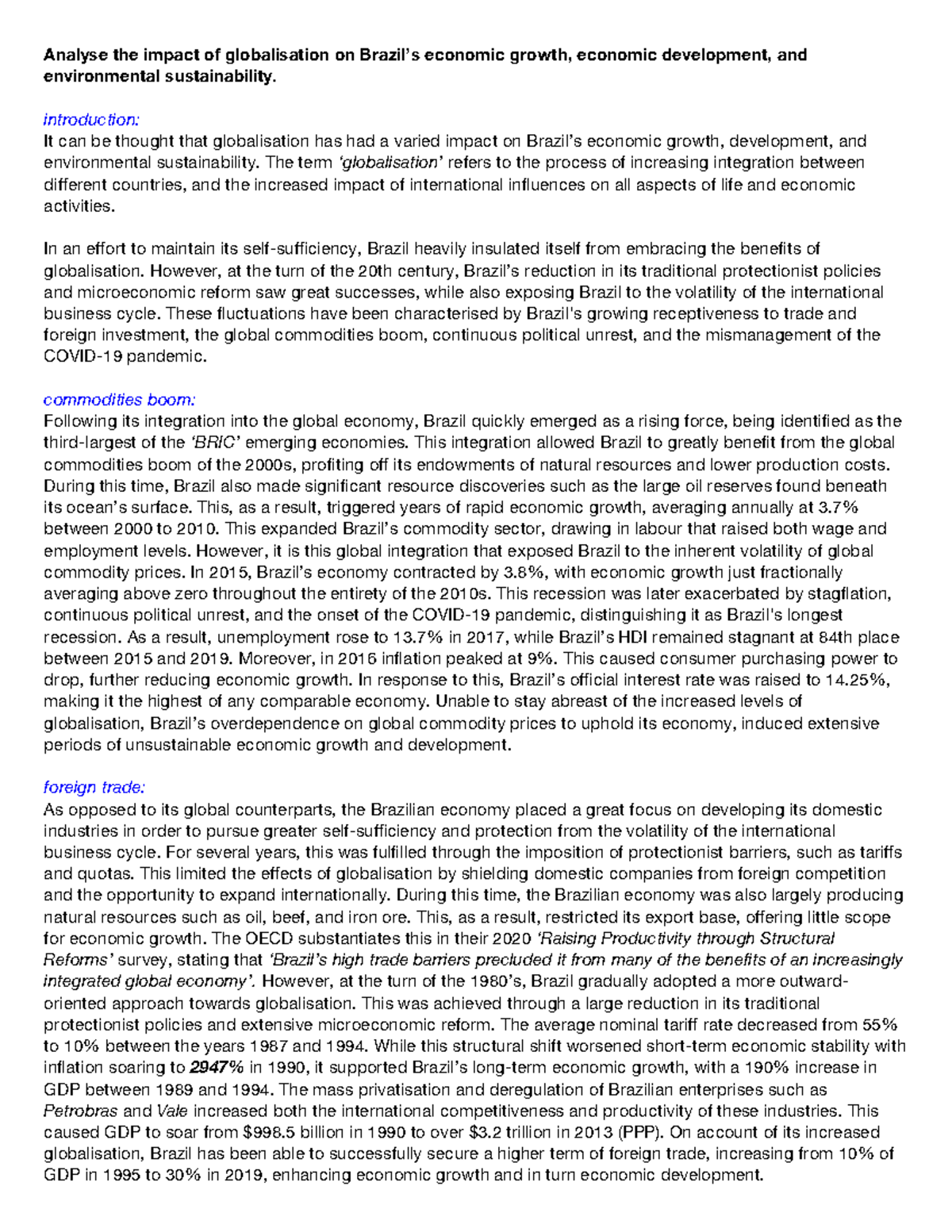 The Impact of Globalisation on Brazil's Economic Growth & Development ...