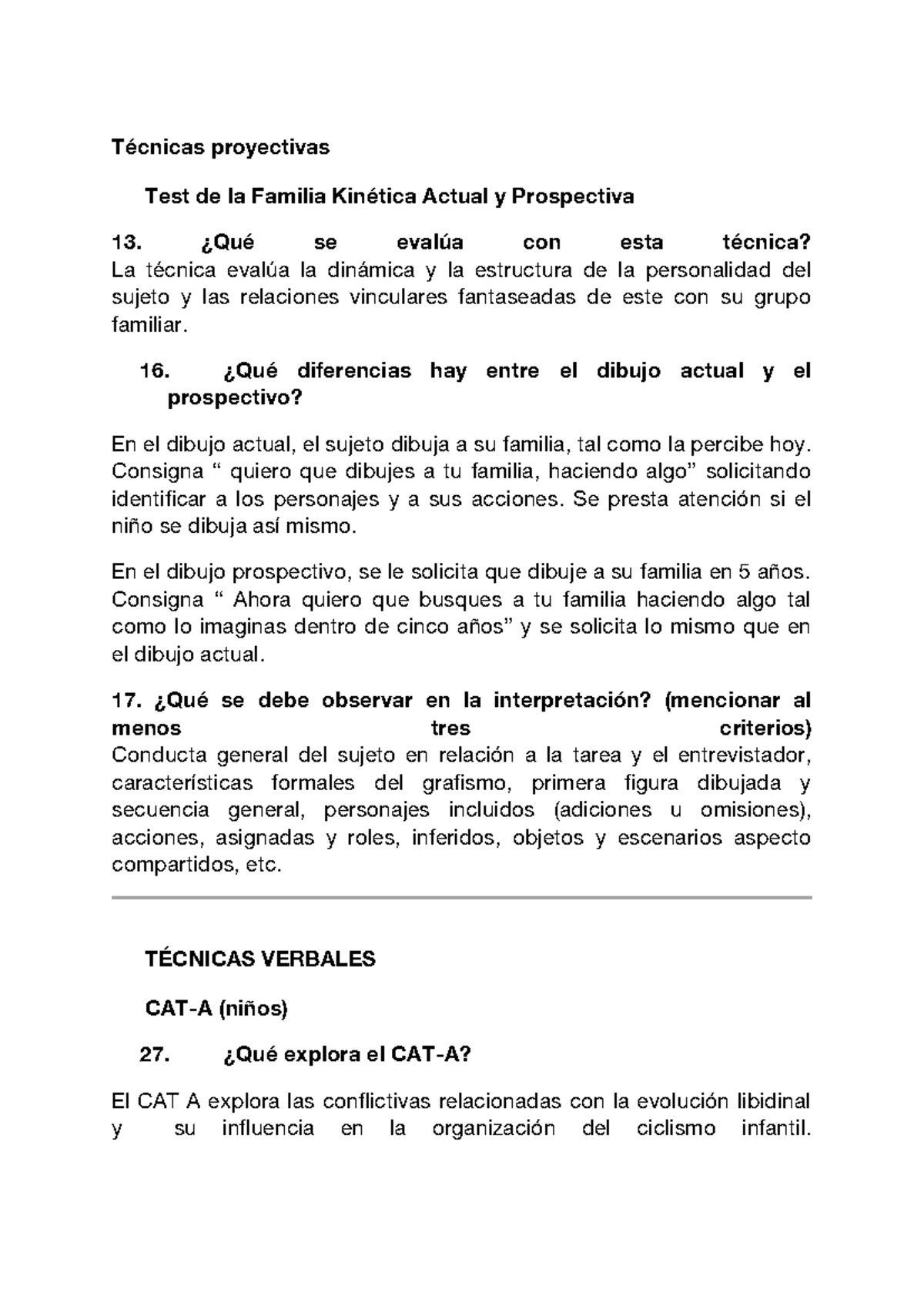 Técnicas Proyectivas: Test de la Familia Kinética y su Evaluación - Studocu