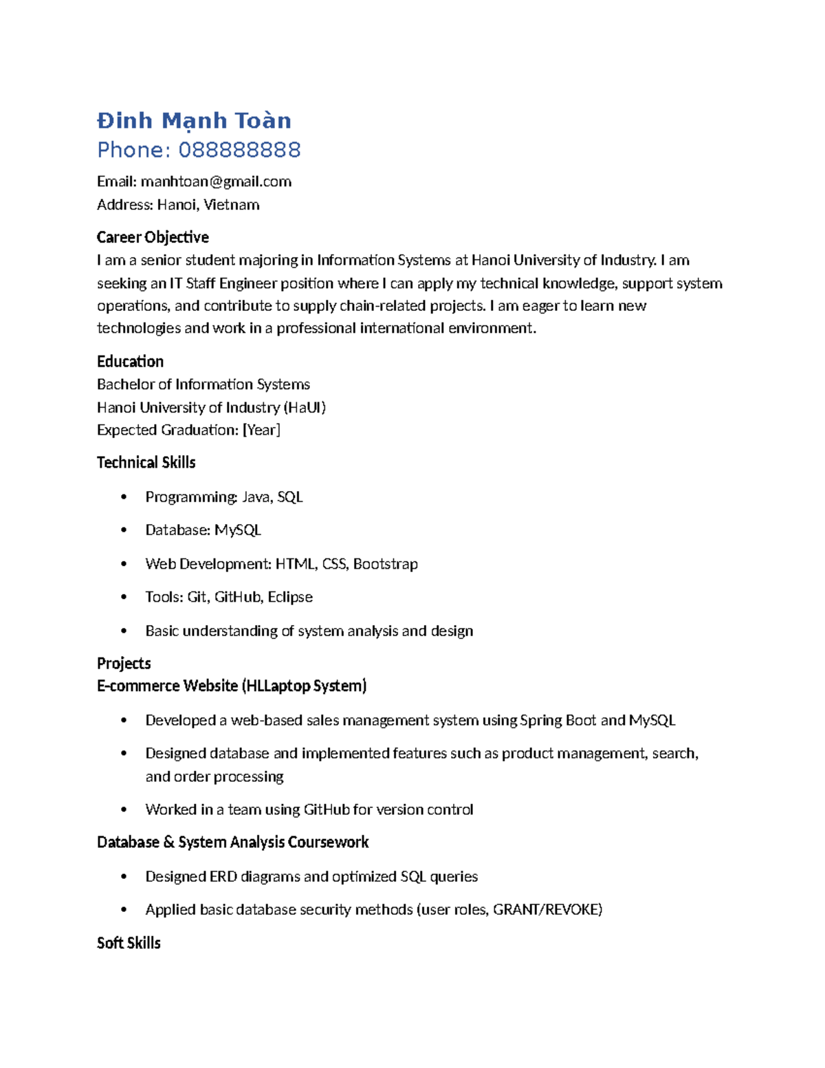 TAIT2 UNIT7 WRI5 - Career Objective & Skills Overview - Studocu