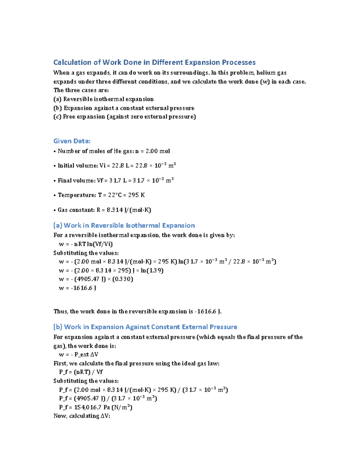 Calculation of Work Done in Expansion Processes (PHYS 101) - Studocu