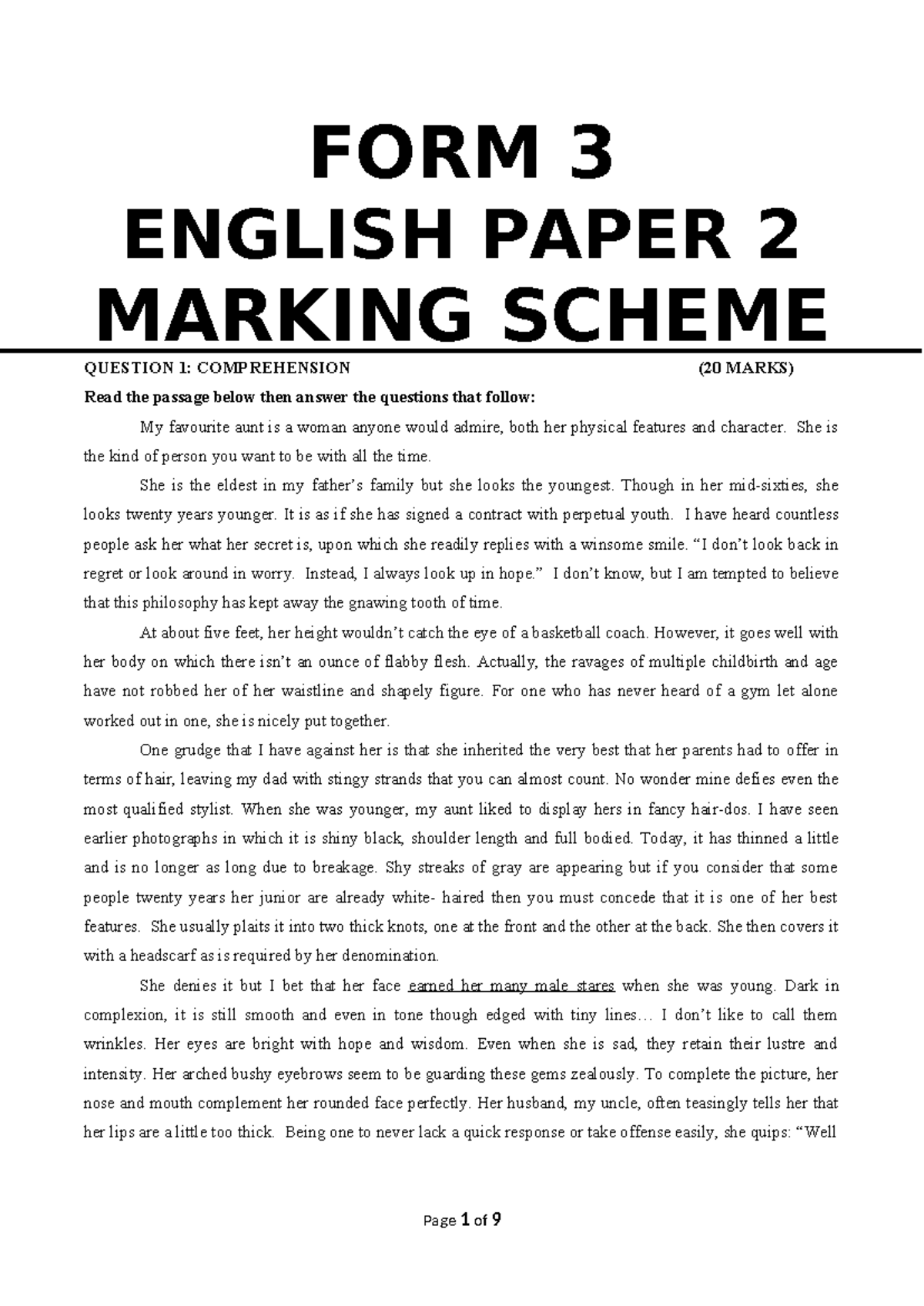 English PP2 Marking Scheme: Comprehension & Poetry Analysis - Studocu