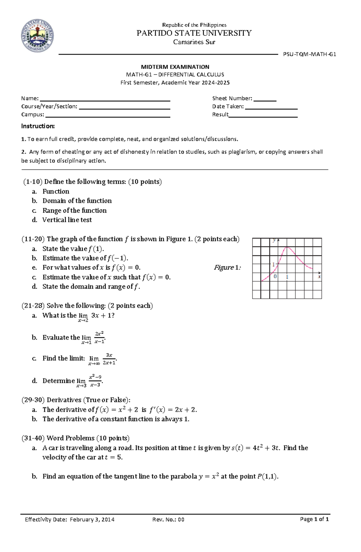 Differential Calculus-TQS - Effectivity Date: February 3, 2014 Rev. No ...