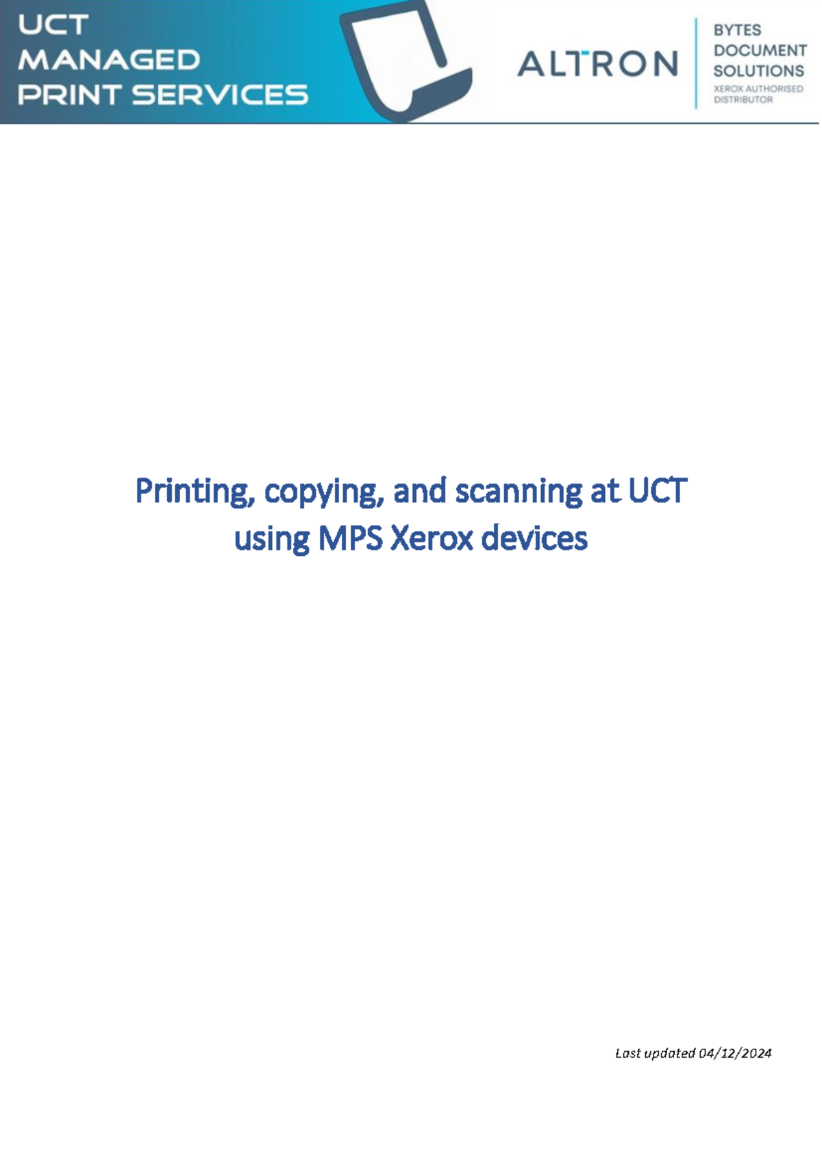 UCT MPS Guide: Printing, Copying, and Scanning Instructions - Studocu