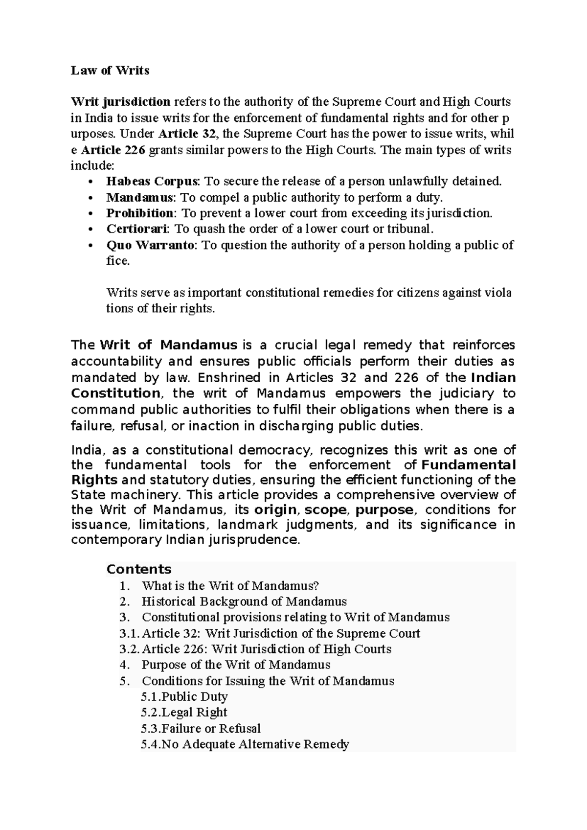 Writ Jurisdiction: Understanding Mandamus and Its Significance in India ...