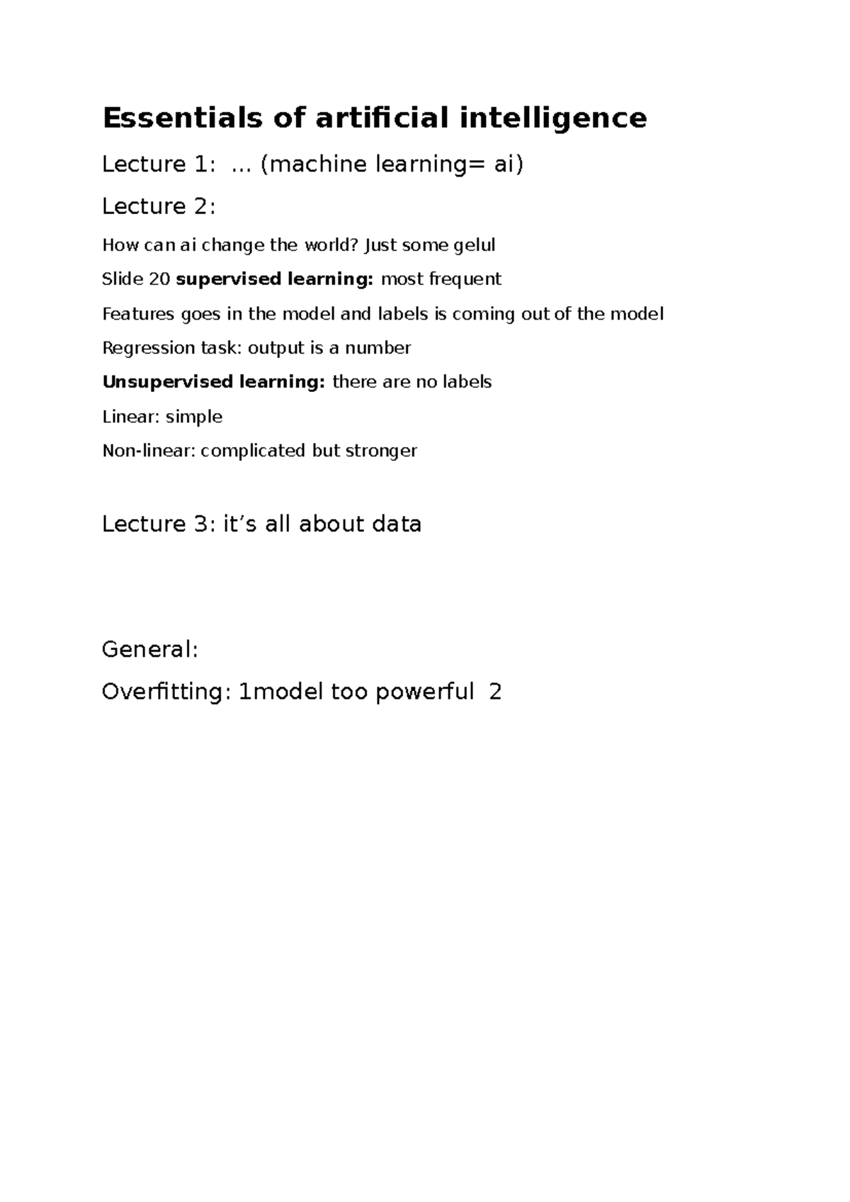 Essentials of AI: Lecture Series on Machine Learning and Neural Networks - Studocu