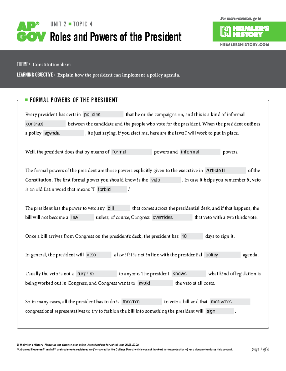 AP US History Unit 2 Topic 4: Presidential Roles & Powers - Studocu