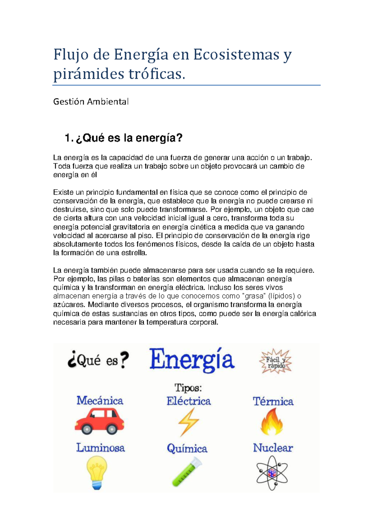 Flujo de Energía y Tipos en Ecosistemas - Gestión Ambiental 1 - Studocu