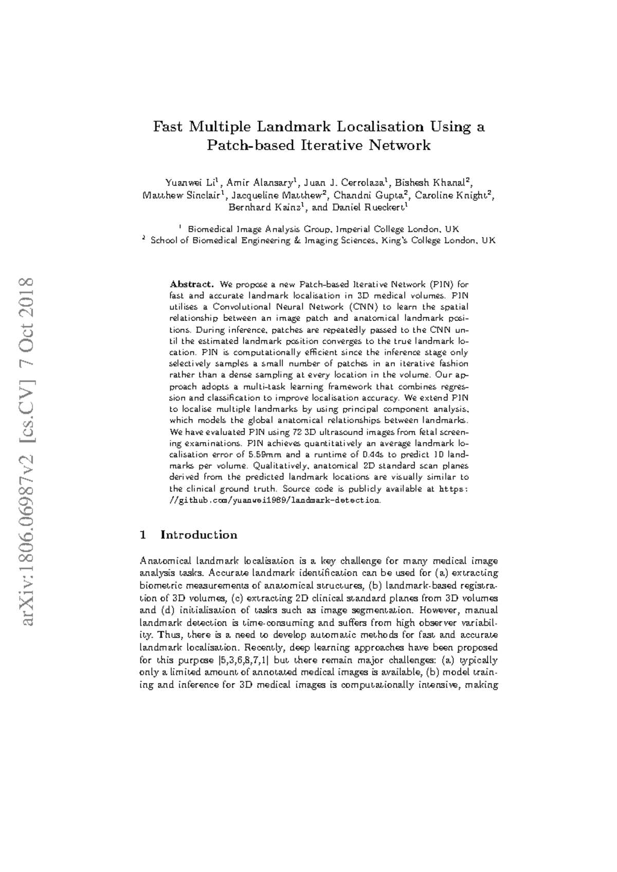 Fast Multiple Landmark Localization Using Iterative Network (PIN ...