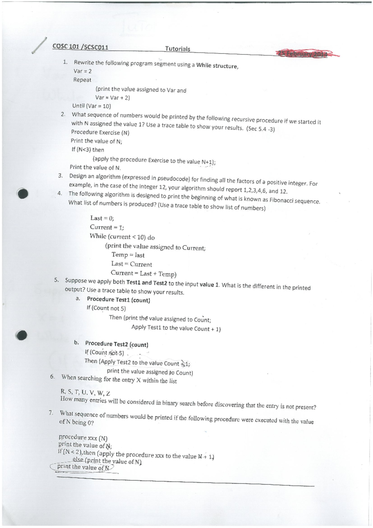 SCSC011 Algorithm Tutorials: While Structures & Recursive Procedures ...