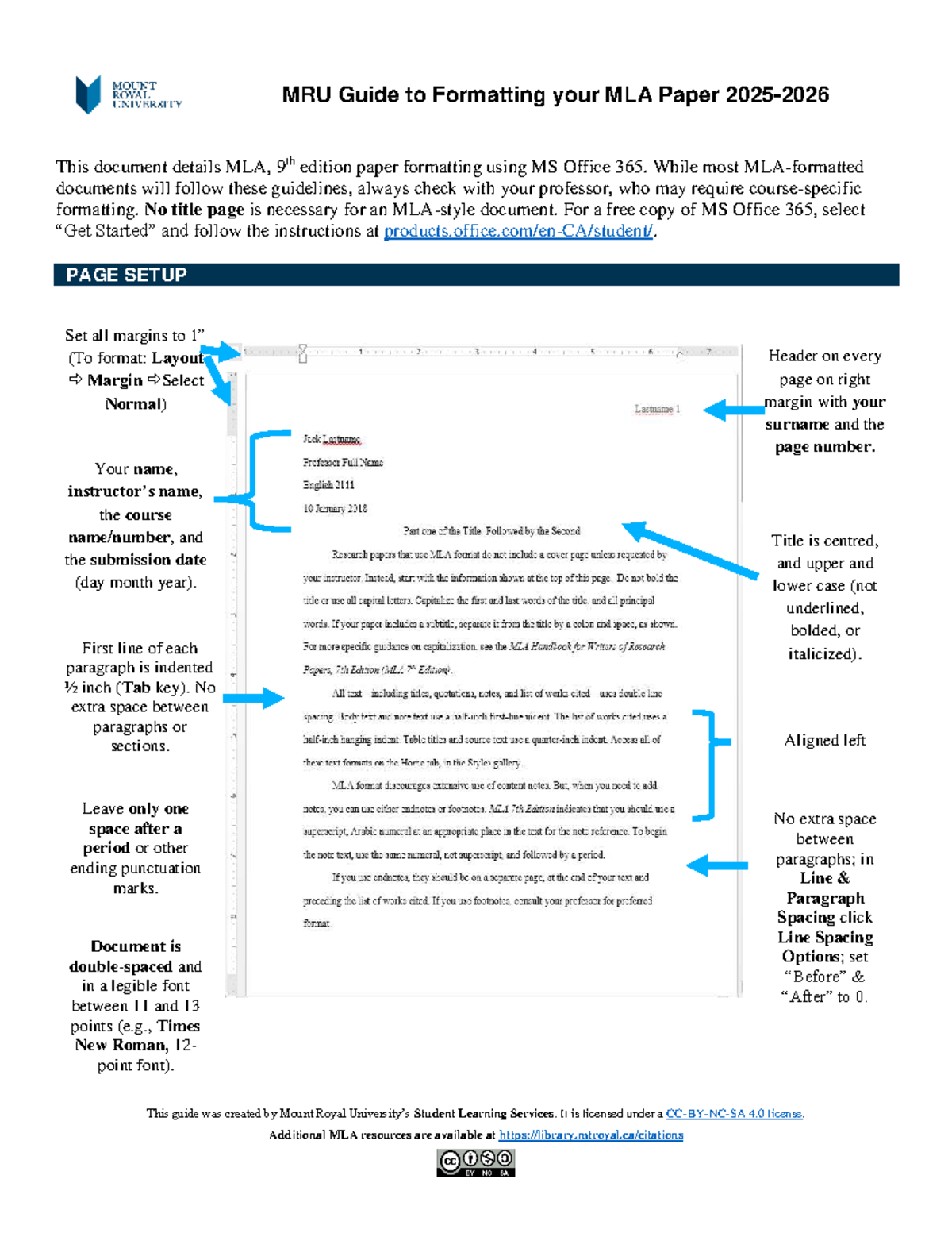 MRU Guide to MLA Paper Formatting (9th Ed) 2025-2026 - Studocu