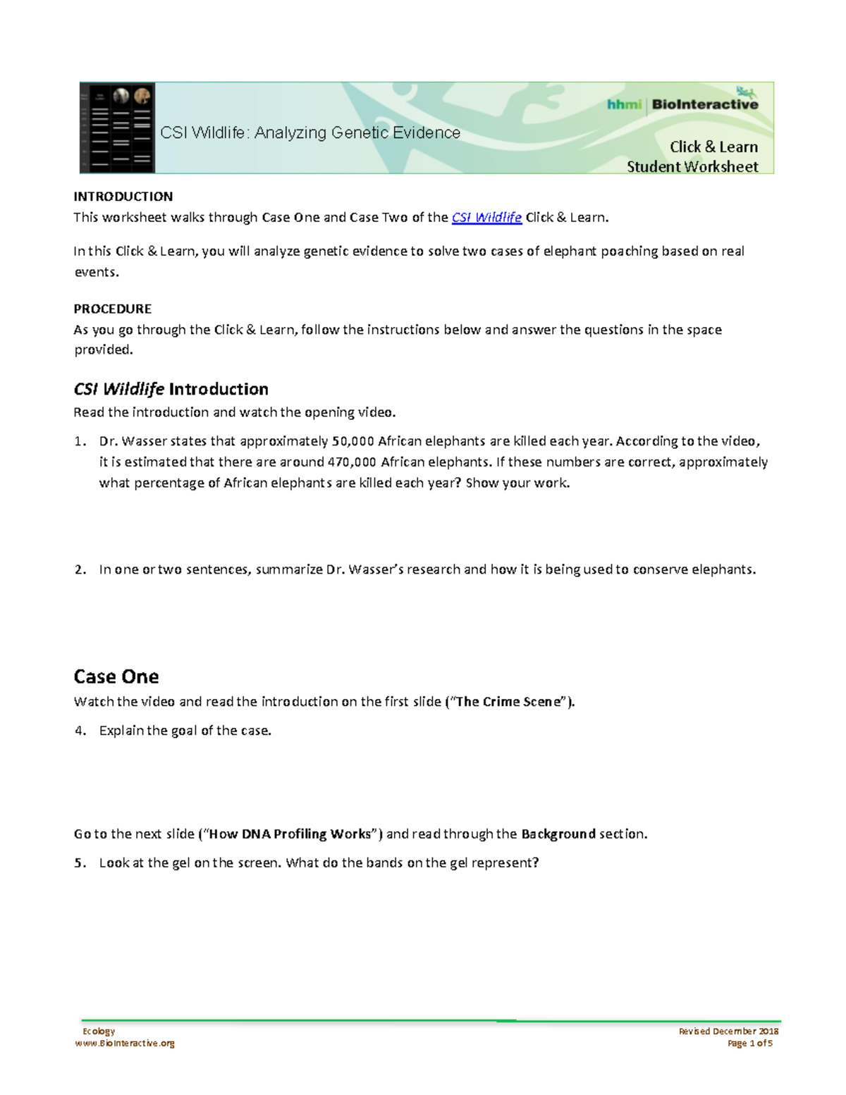 CSIWildlife-Student WS 1-CL 2020 - Ecology Revised December 2018 ...