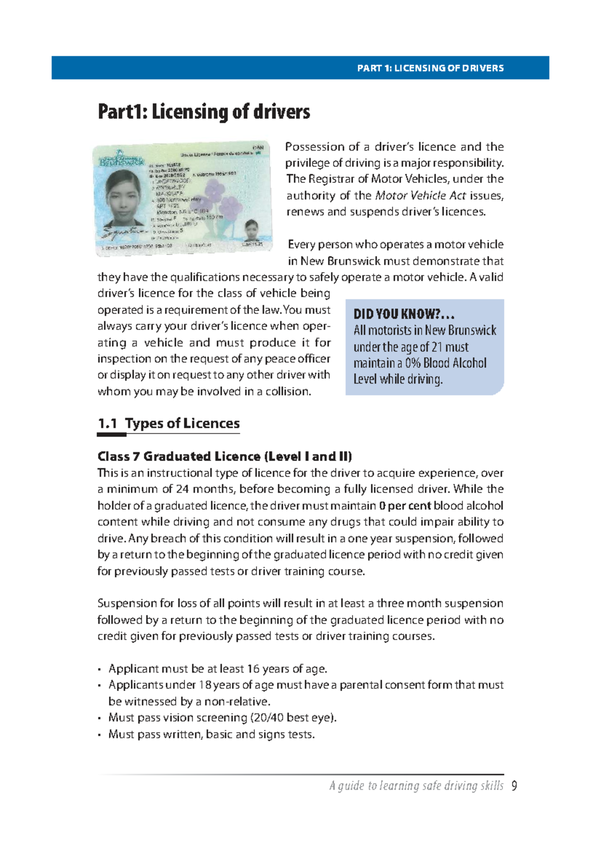 NB Driver's Handbook: Part 1 - Licensing of Drivers and Vehicle ...