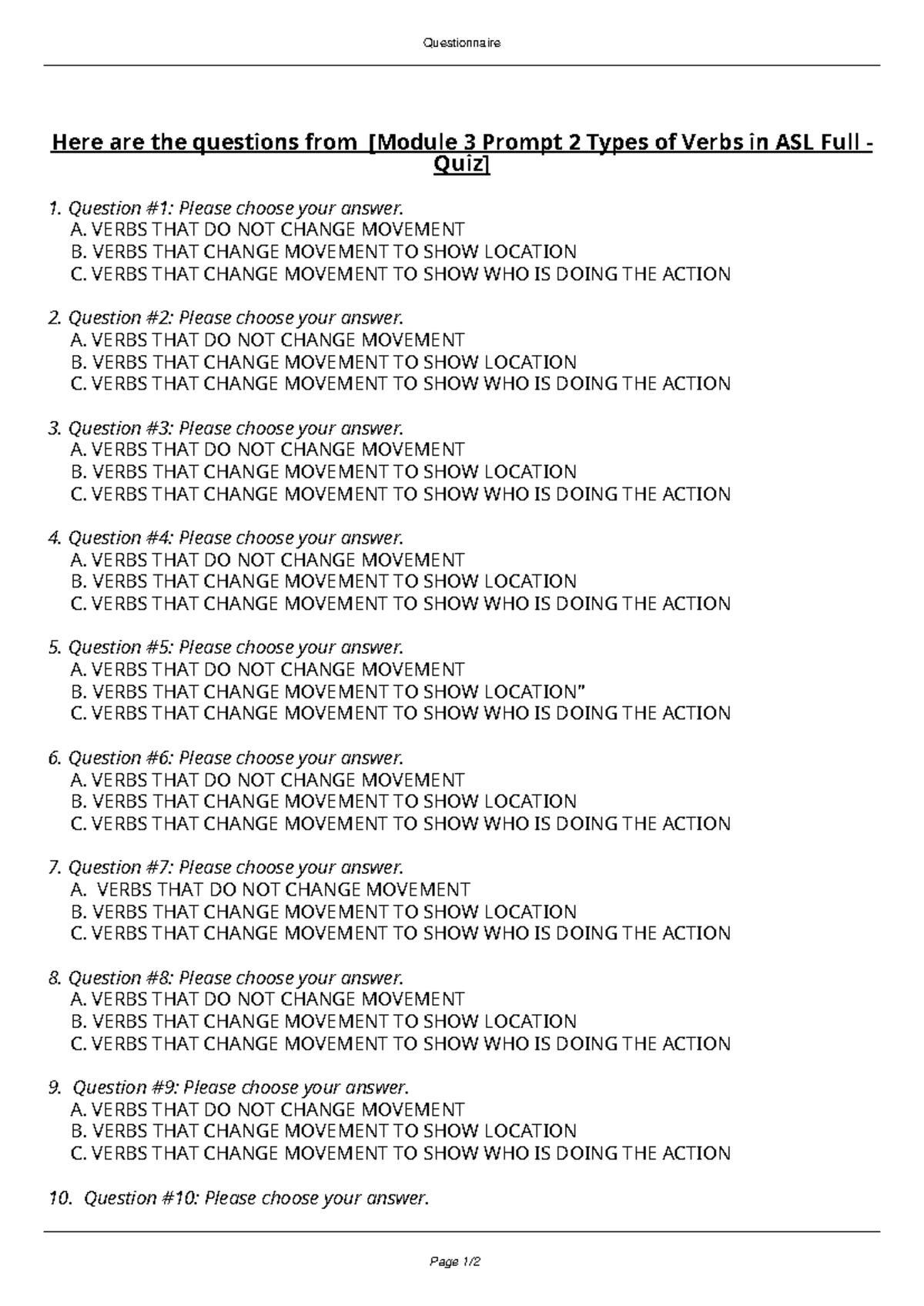 Module 3 Quiz: Types of Verbs in ASL - Studocu