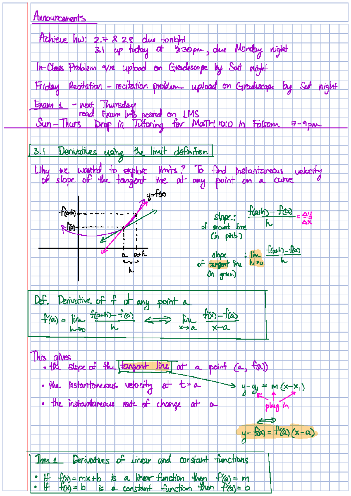 Calculus 101: Derivatives & Tangent Lines - HW 2.7 & 2.8 Announcements - Studocu