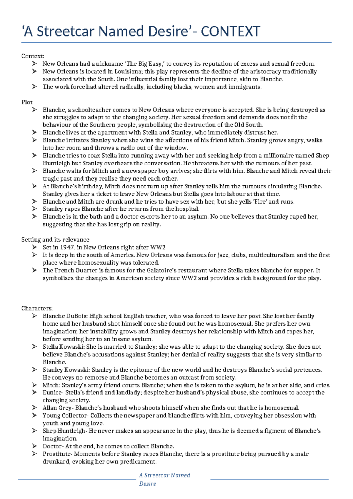 A- Streetcar Named Desire- Contextual Analysis and Character Study ...