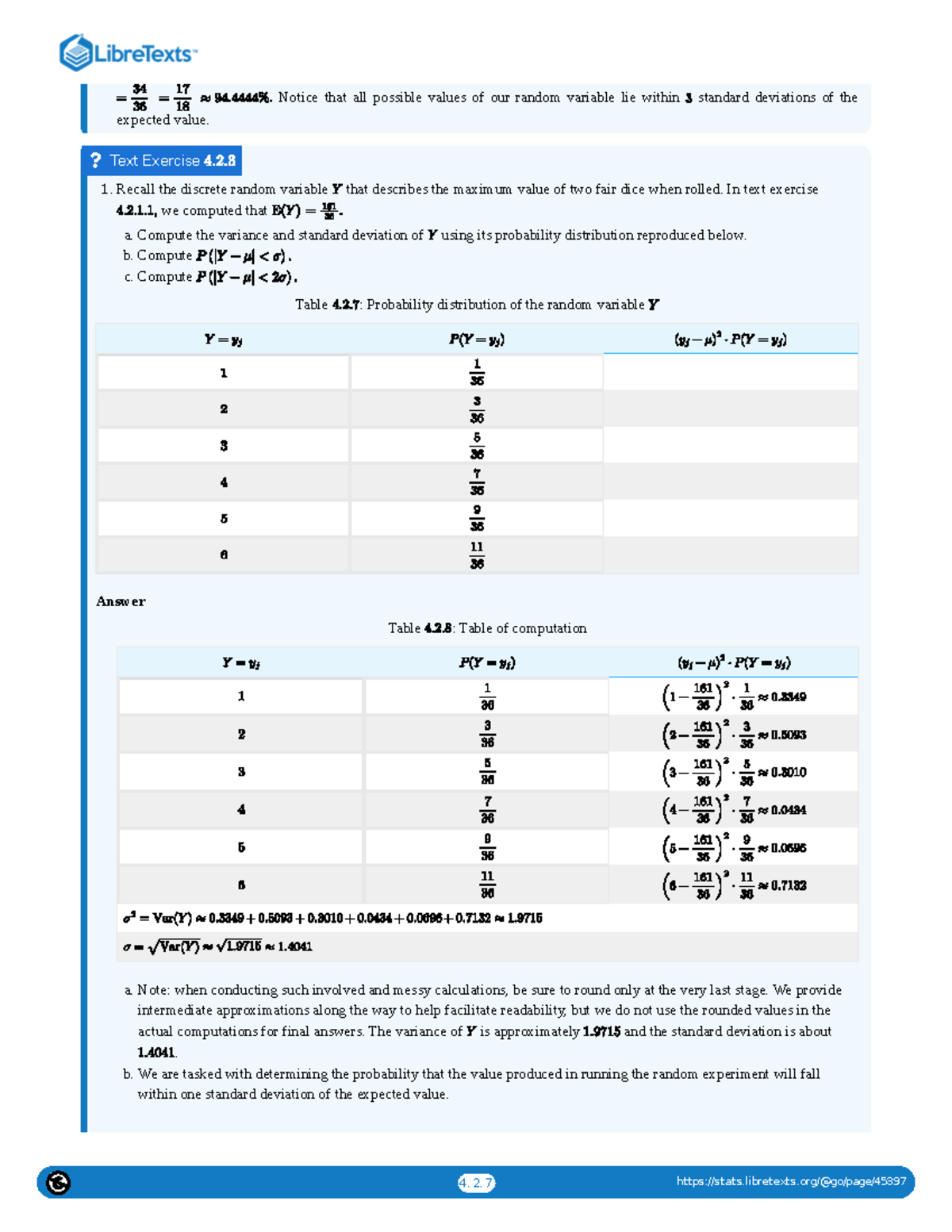 Elements of Statistics: Variance & Std Dev Calculations (4.2.7) - Studocu