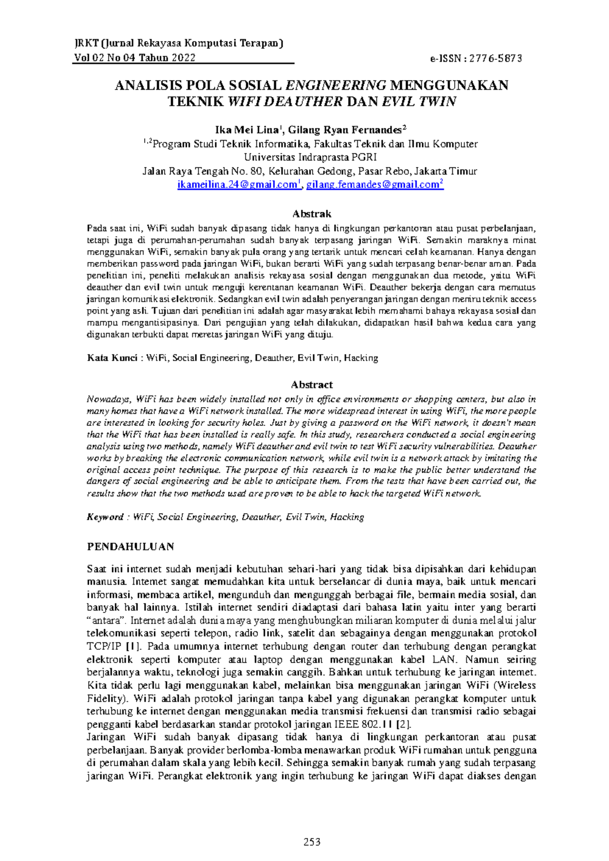 JRKT Vol 02 No 04 Tahun 2022: Analisis Keamanan WiFi dengan Deauther ...