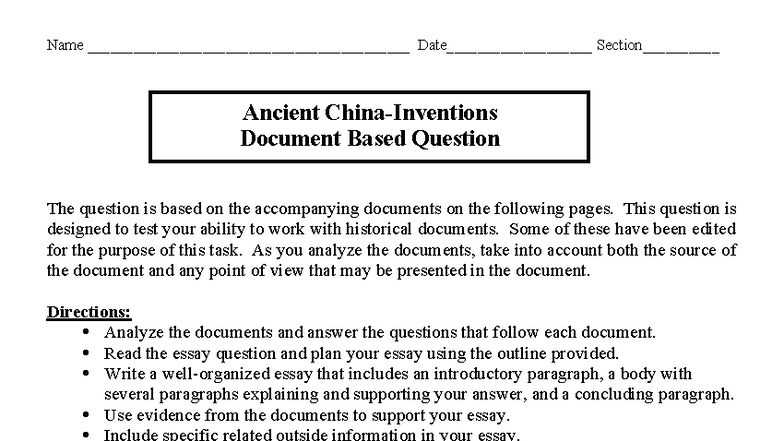 China DBQ: Analyzing Ancient Inventions and Their Global Impact - Studocu