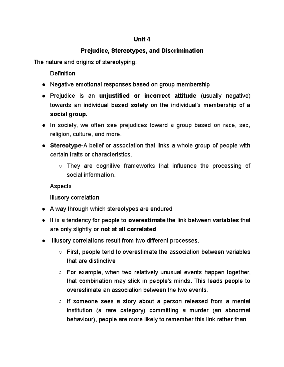Unit 4 Lec 1: Prejudice, Stereotypes & Discrimination Concepts - Studocu
