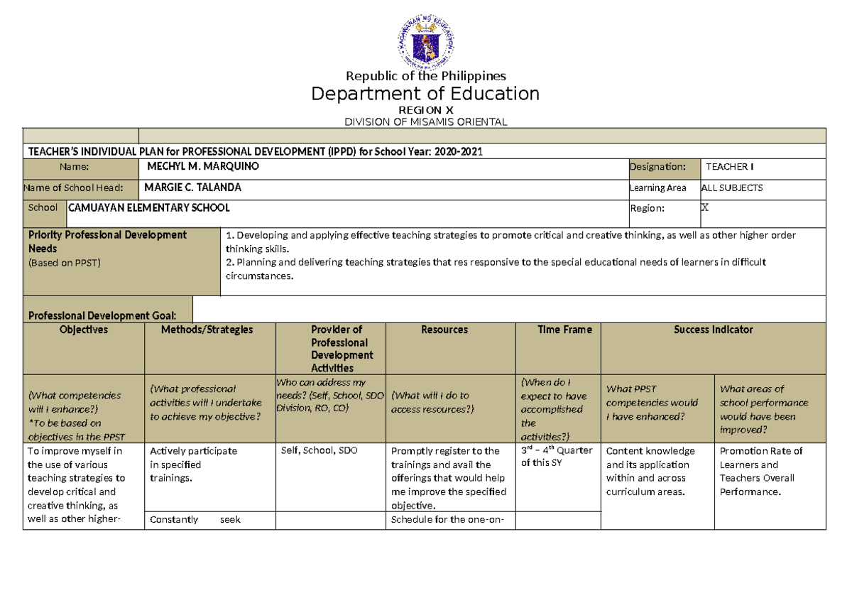 IPPD - An Individual Plan for Professional Development (IPPD) for ...
