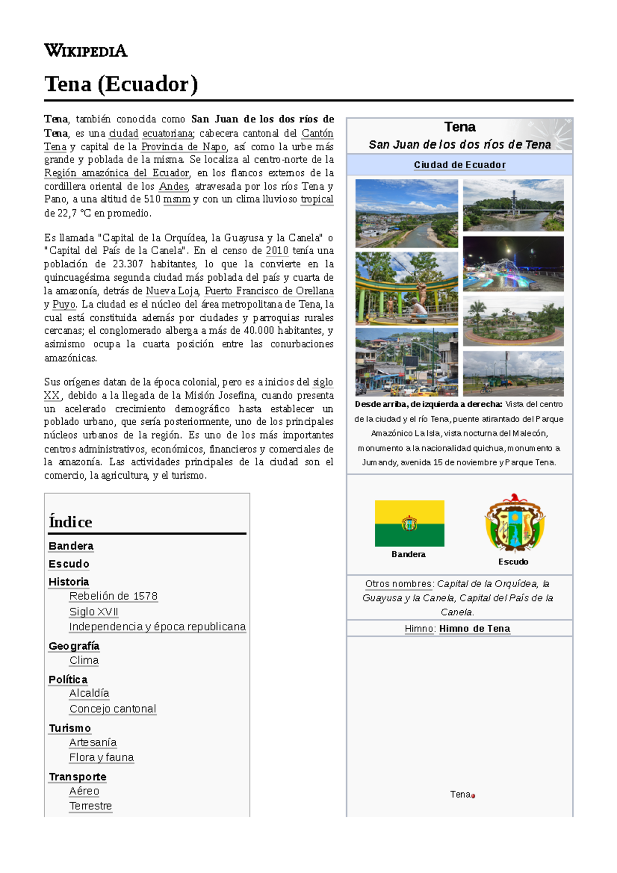 Tena (Ecuador) - Tena una ciudad encantadora - Tena San Juan de los dos ...
