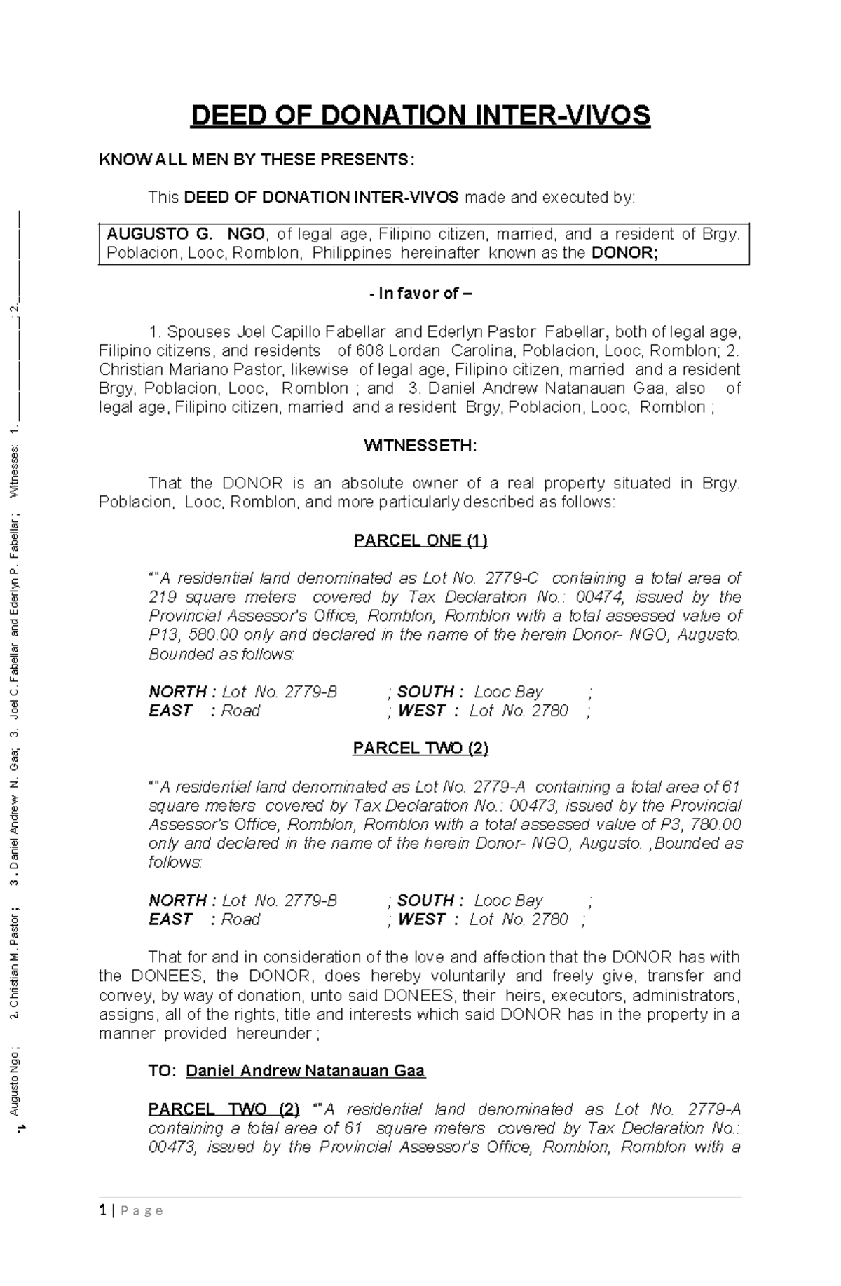 Donation Intervivos Aggie Ang Christain Daniel and Sps Fabellon - DEED ...