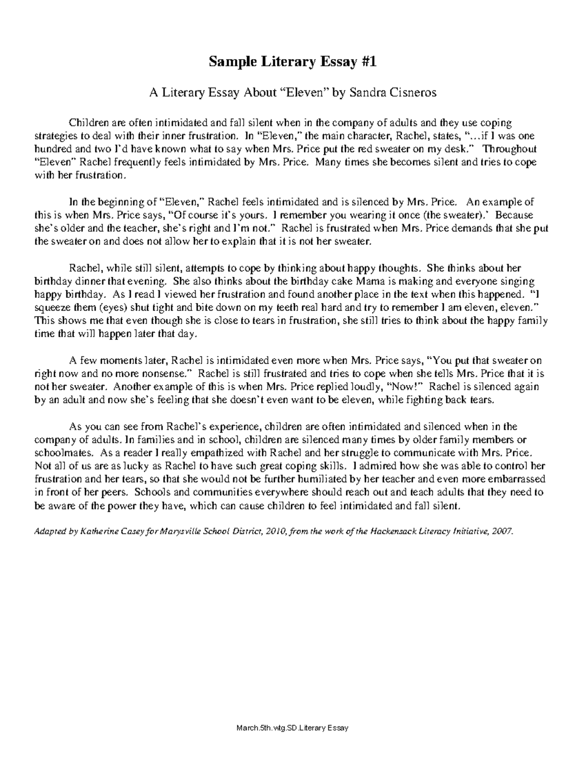 Literary analysis essay example - Sample Literary Essay A Literary ...