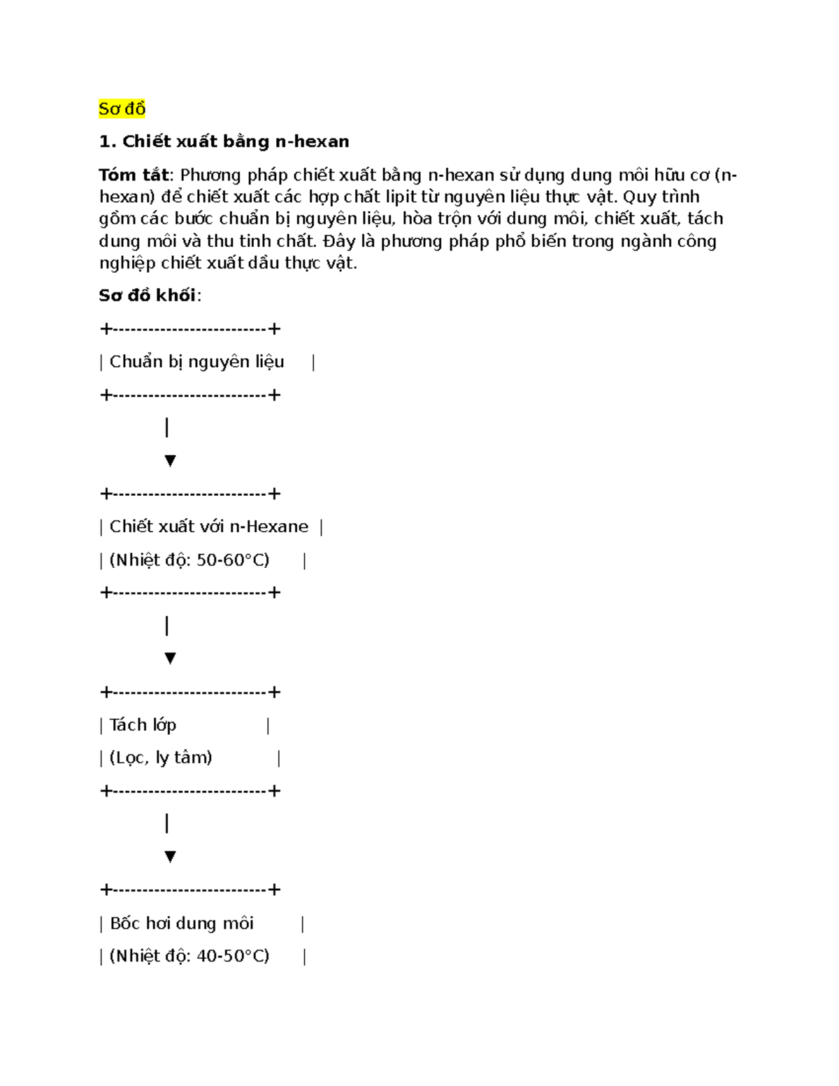 Sơ đồ Chiết Xuất Lipit Bằng n-Hexan và Ethanol - PH401 - Studocu