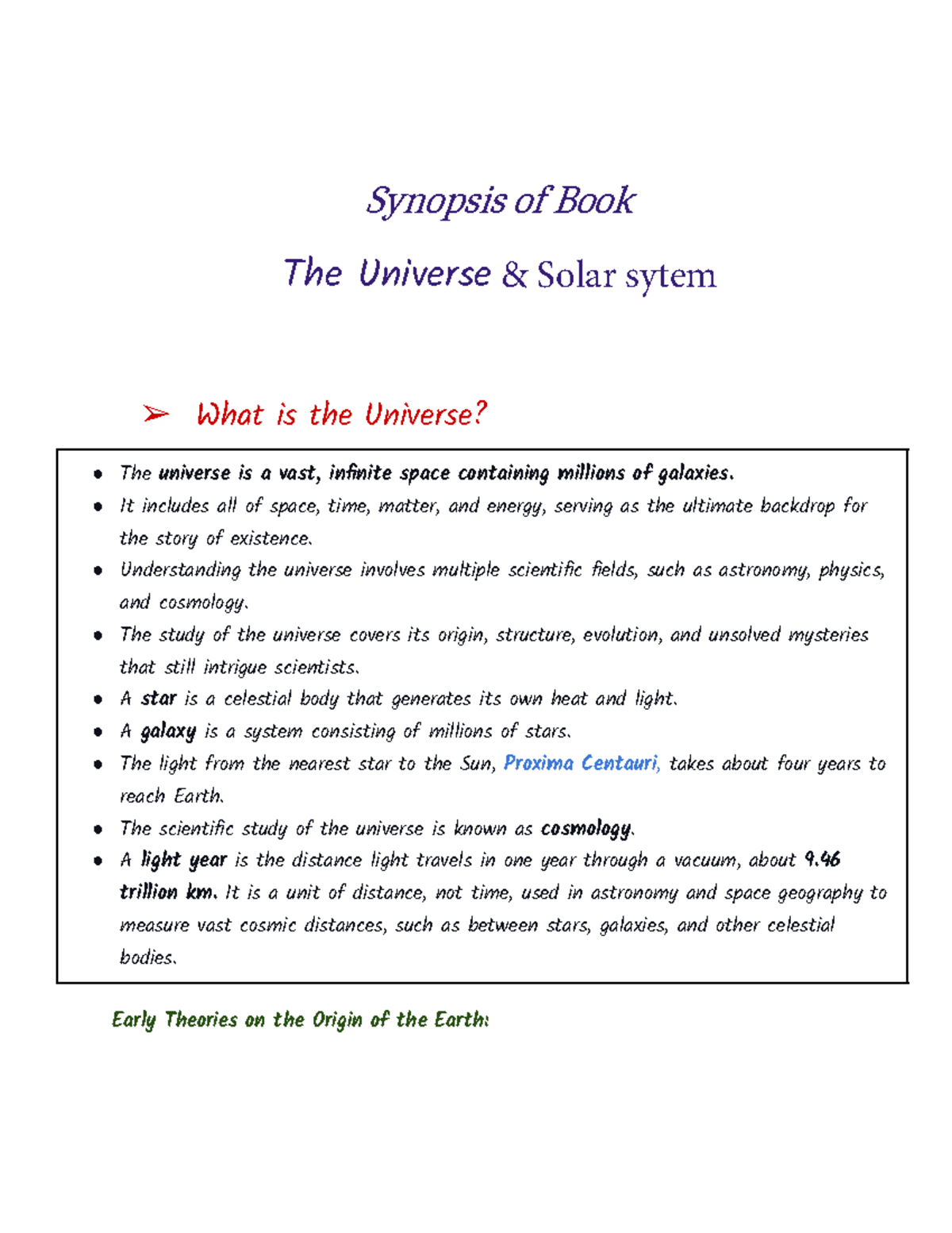 Universe and Solar System: Handwritten Notes (68EE3F230D) - Studocu