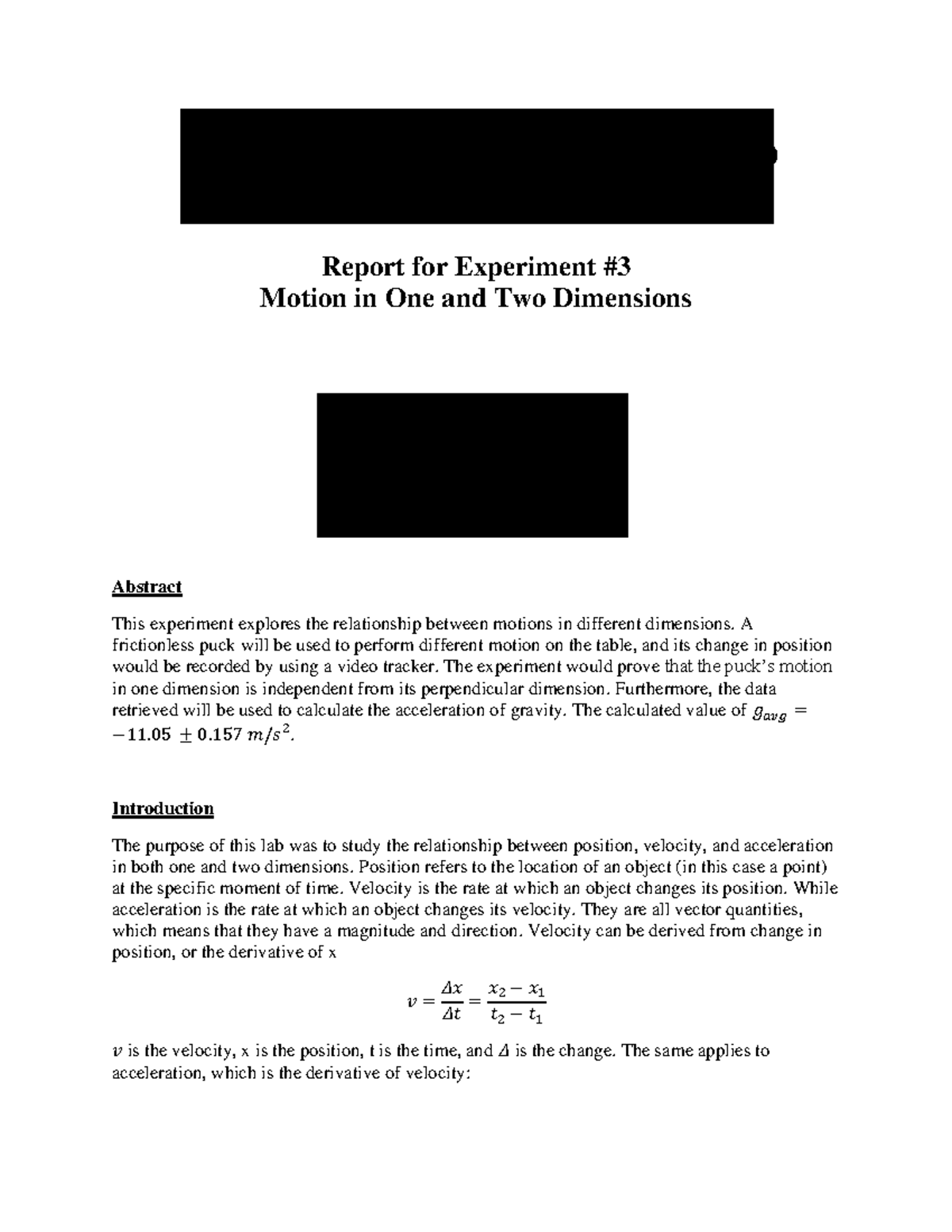 IPL Lab Report 3-work and energy - Report for Experiment Motion in One ...