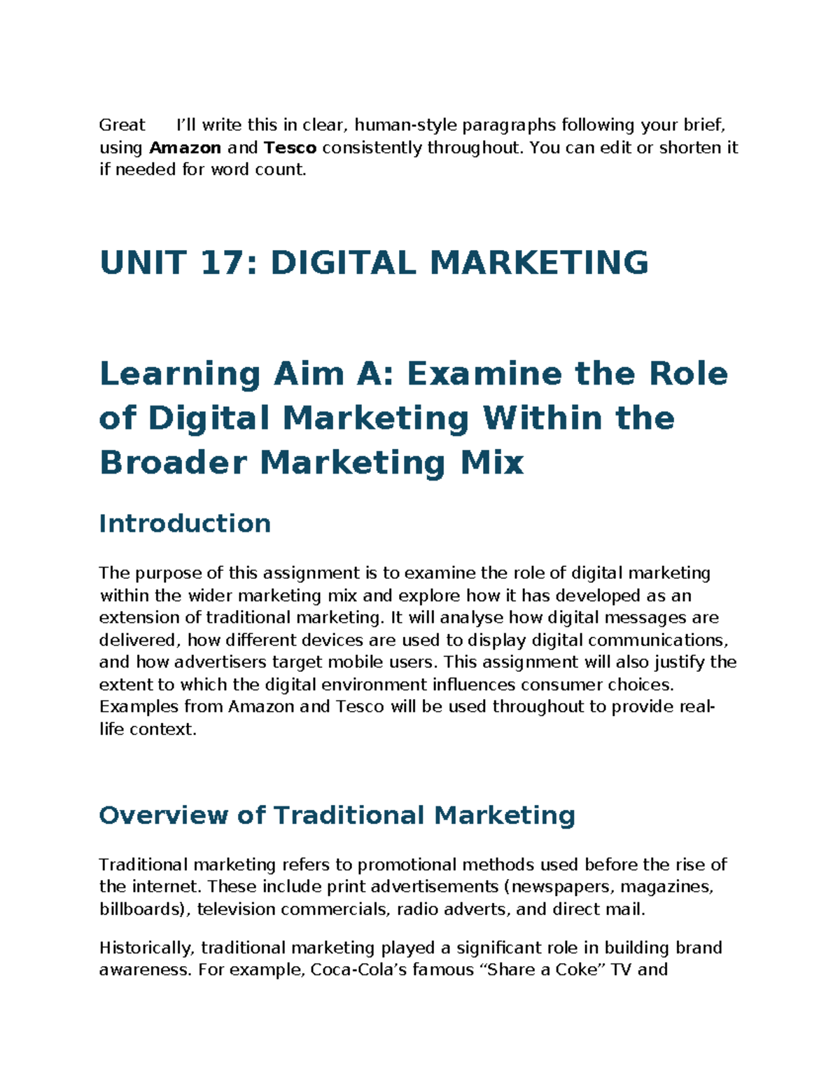 Unit 17: Digital Marketing - Examining the Role in Marketing Mix - Studocu