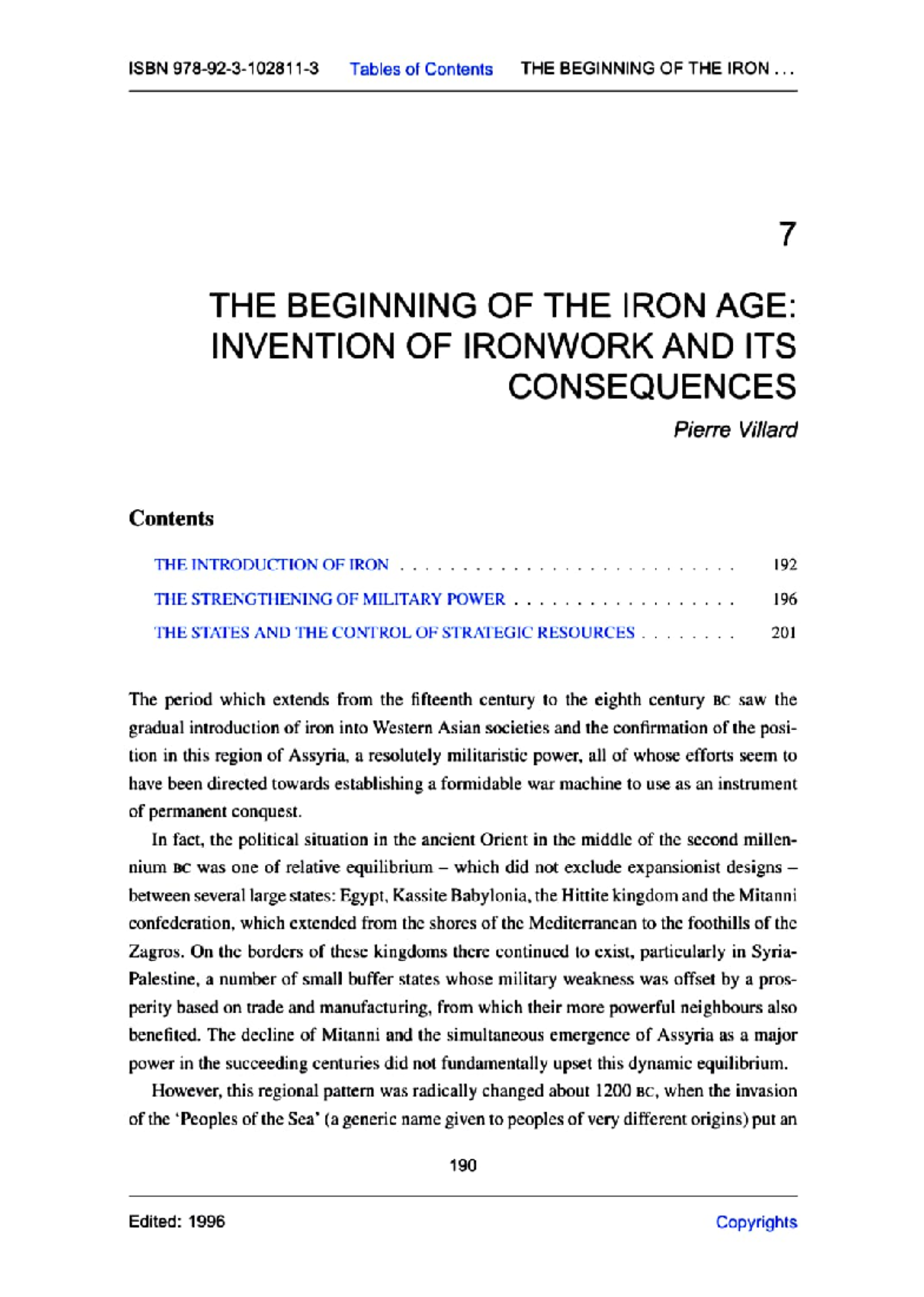 Beginning of the Iron Age: Technological Advances and Military Power ...